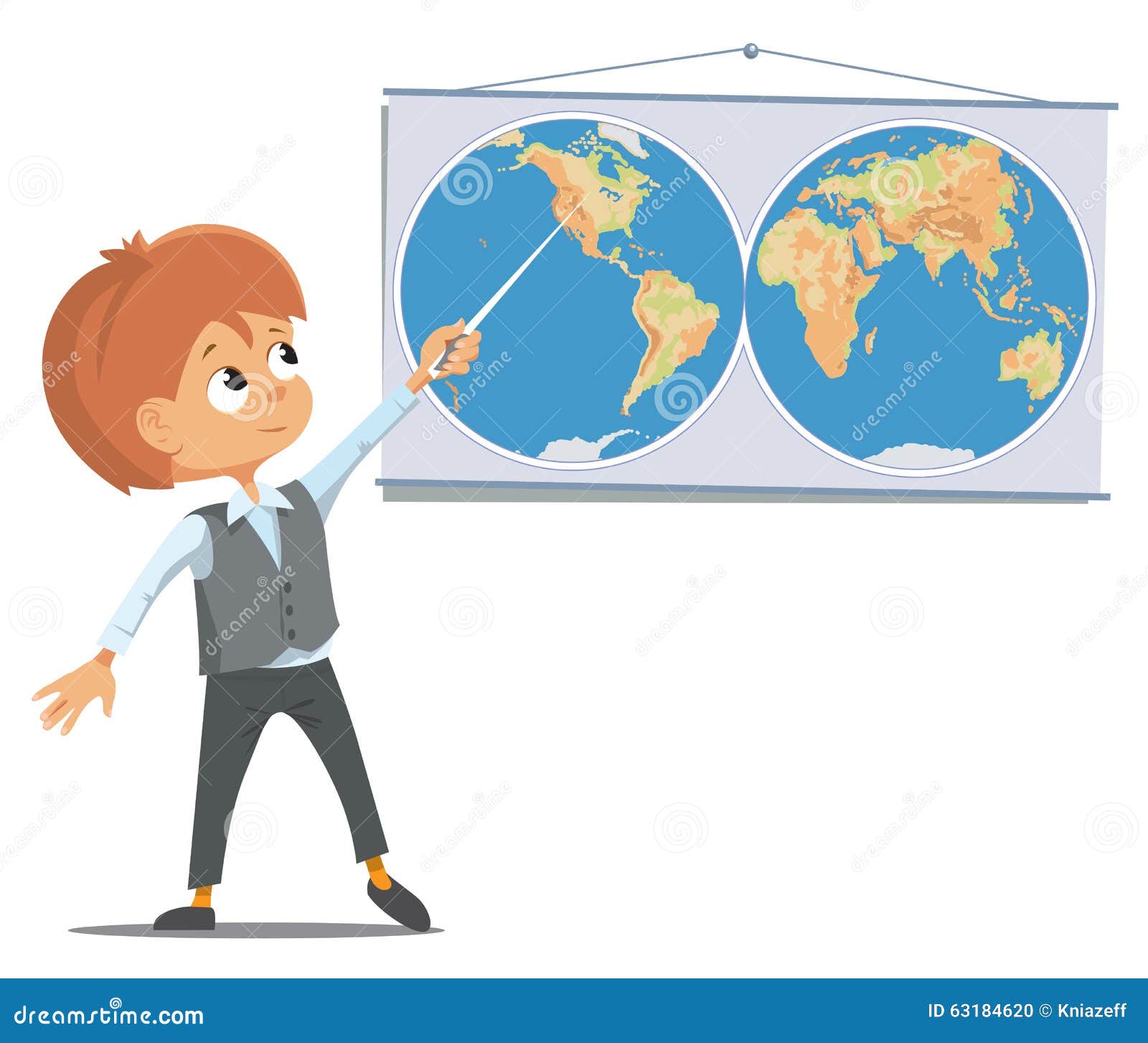 The Pupil in the Classroom Stands Near the World Map Stock Vector ...