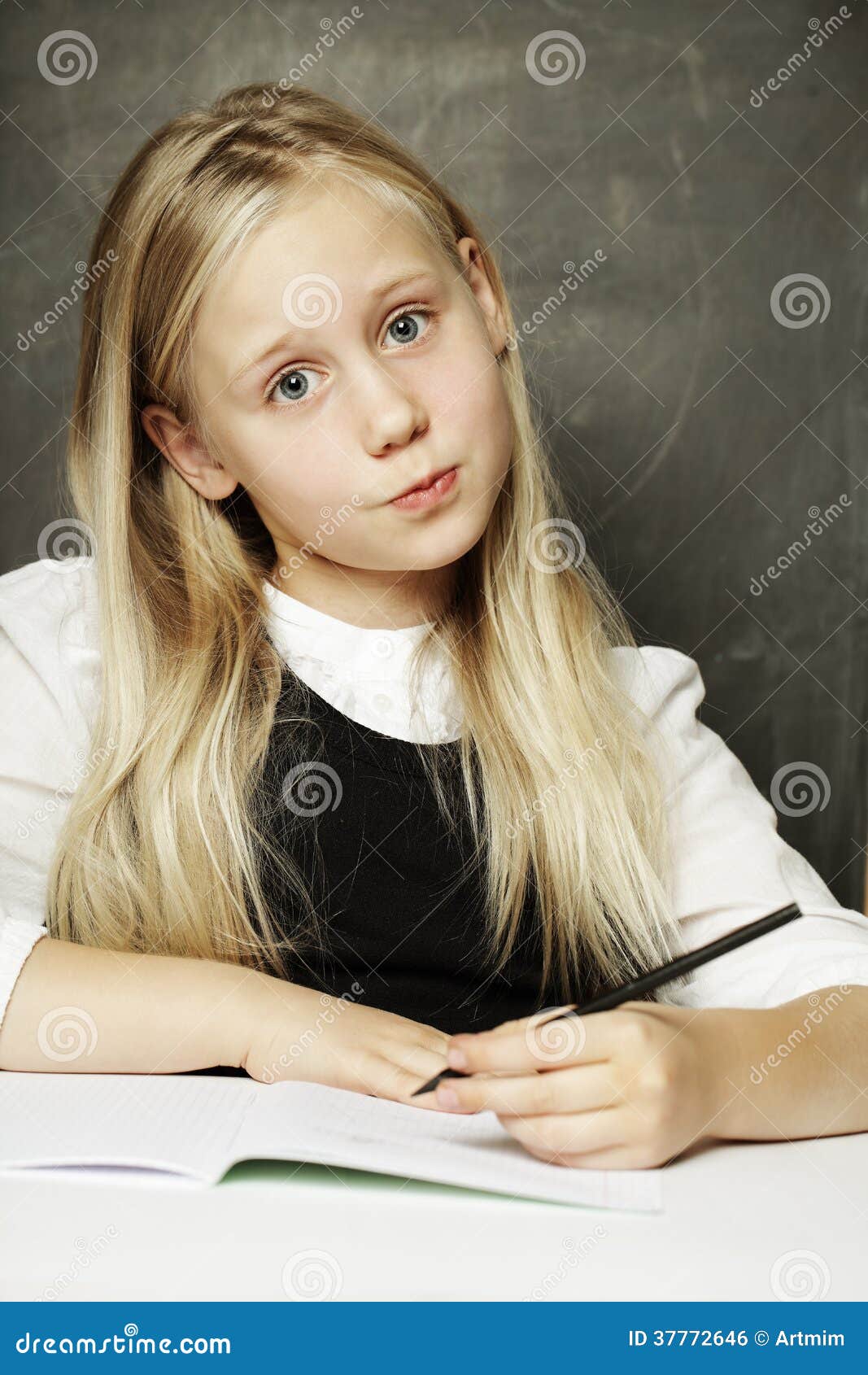Pupil - Cute Girl in School Uniform Stock Photo - Image of happiness ...