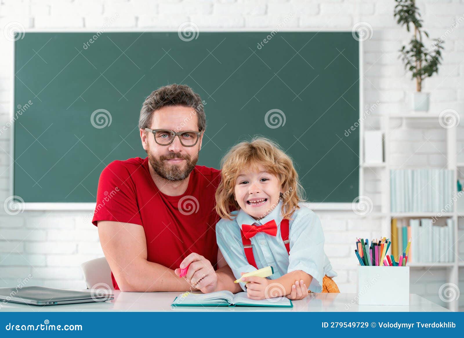 Pupil Kid Student and Teacher Tutor in Classroom at School Lesson. Cute ...