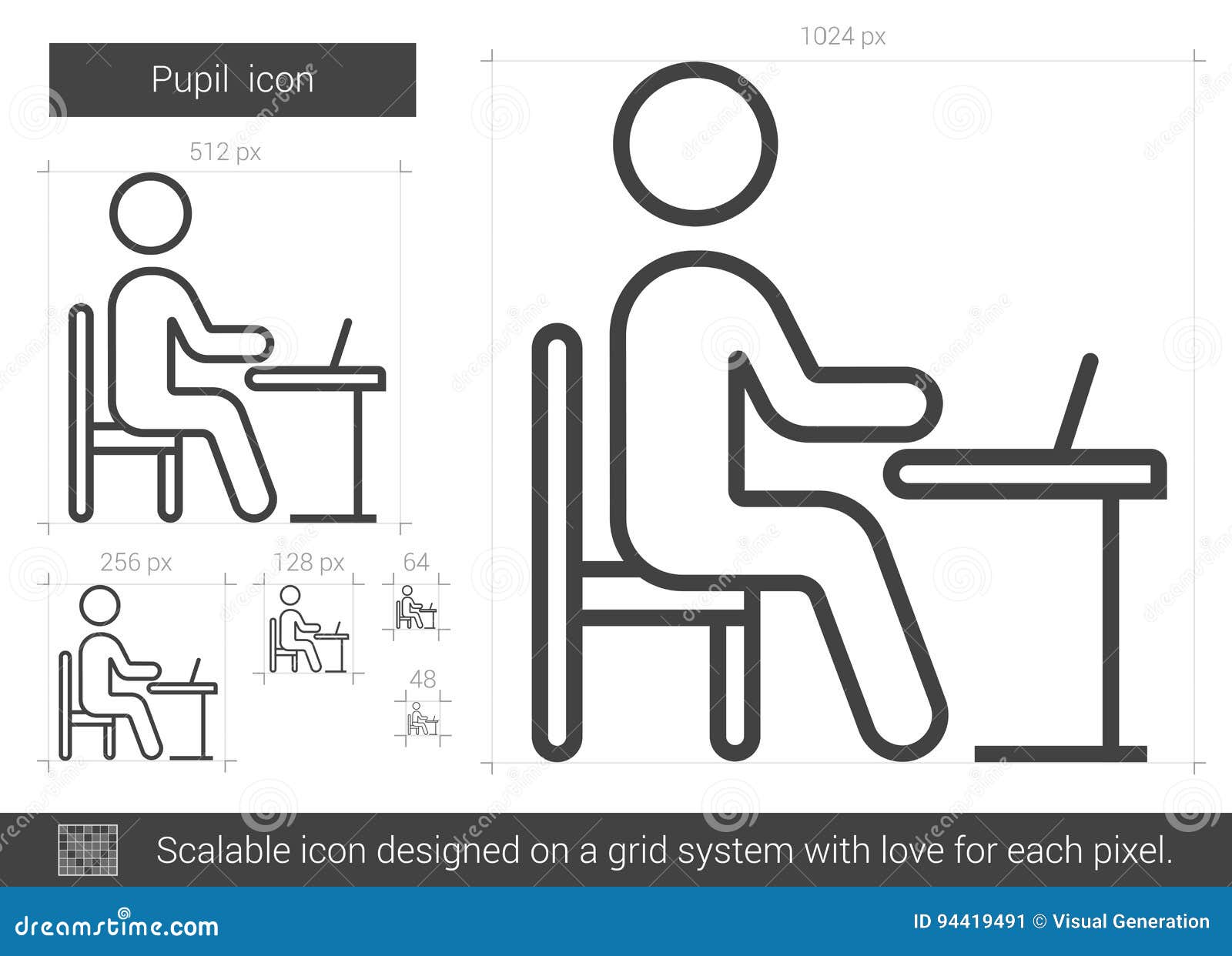 Pupil line icon. stock vector. Illustration of cartoon - 94419491