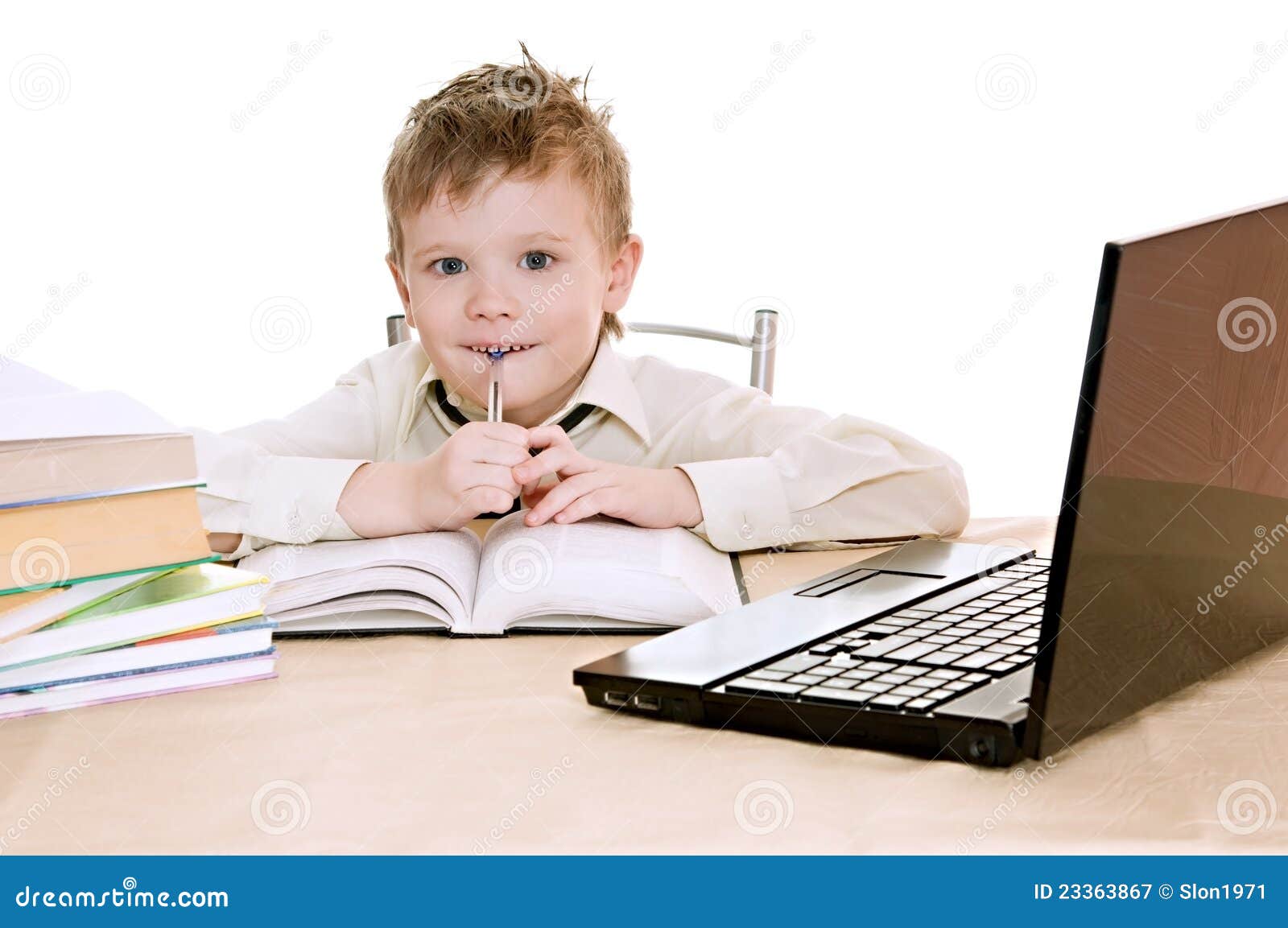 Pupil with pen stock image. Image of homework, concentration - 23363867
