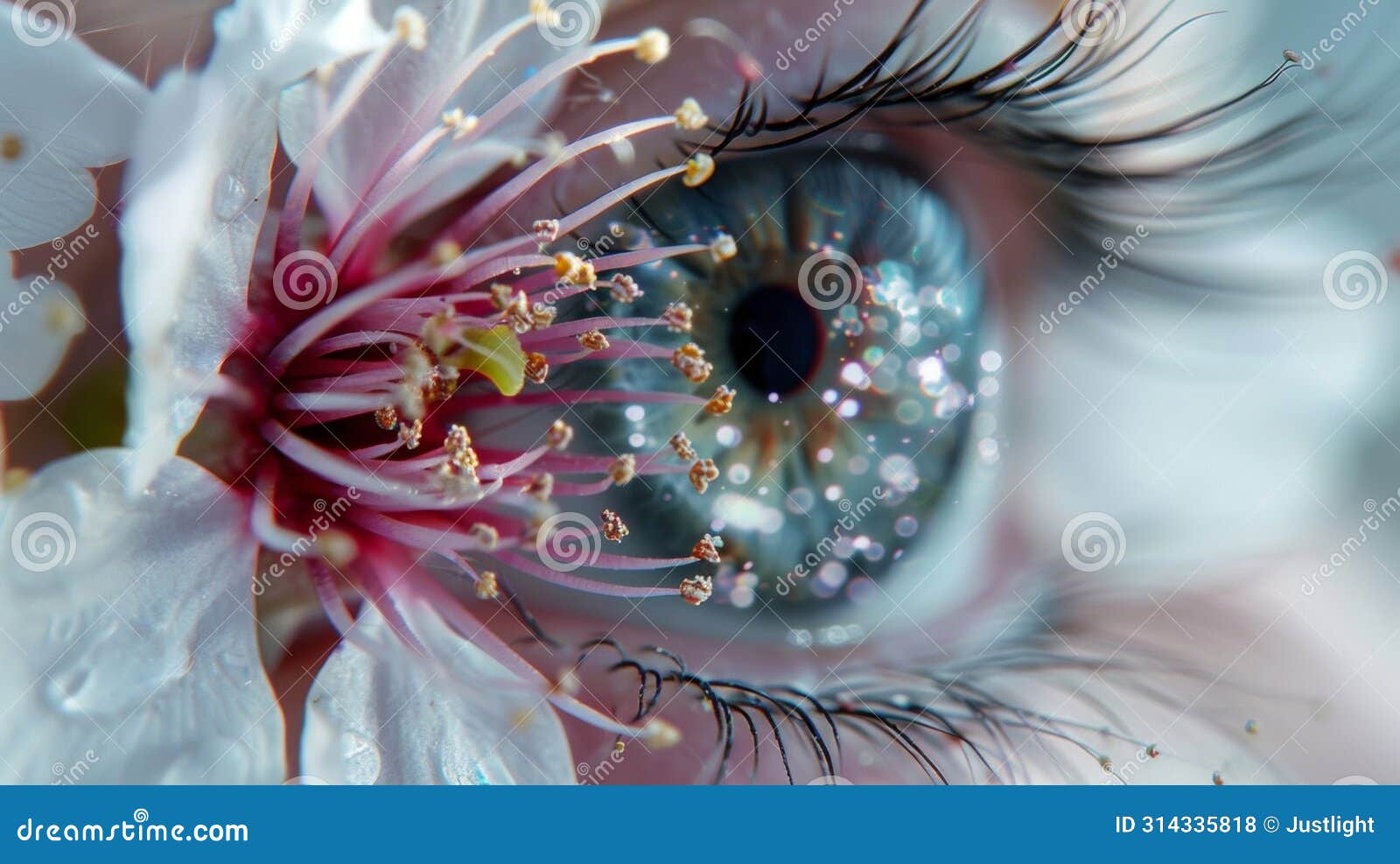 In the Pupil a Reflection of a Blooming Cherry Blossom Tree Reveals ...
