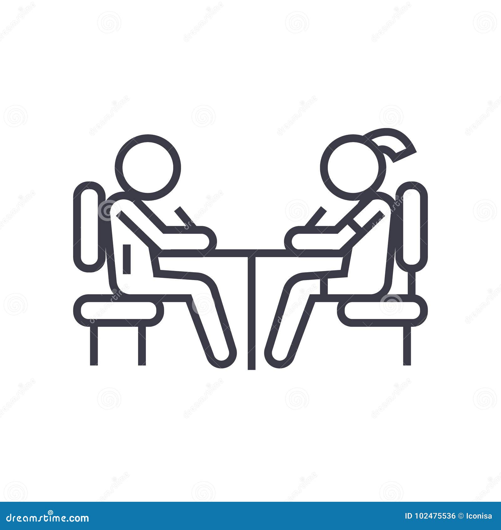 Pupil In School At Desk Linear Icon Sign Symbol Vector On Isolated