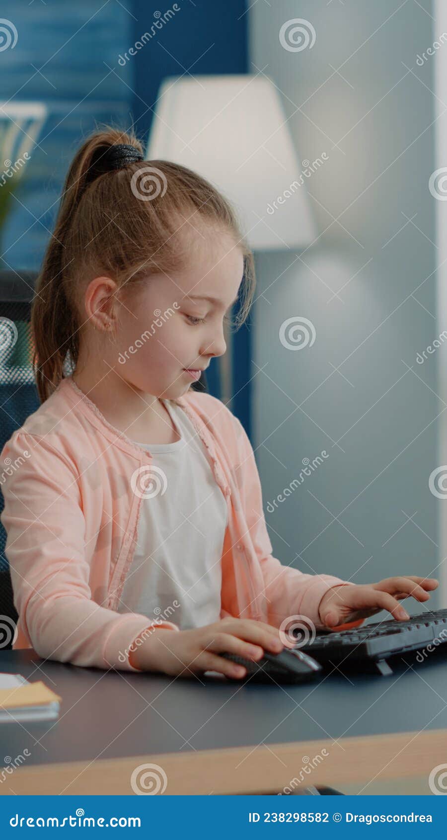 Pupil Using Keyboard and Computer for Online Class Lessons Stock Photo ...
