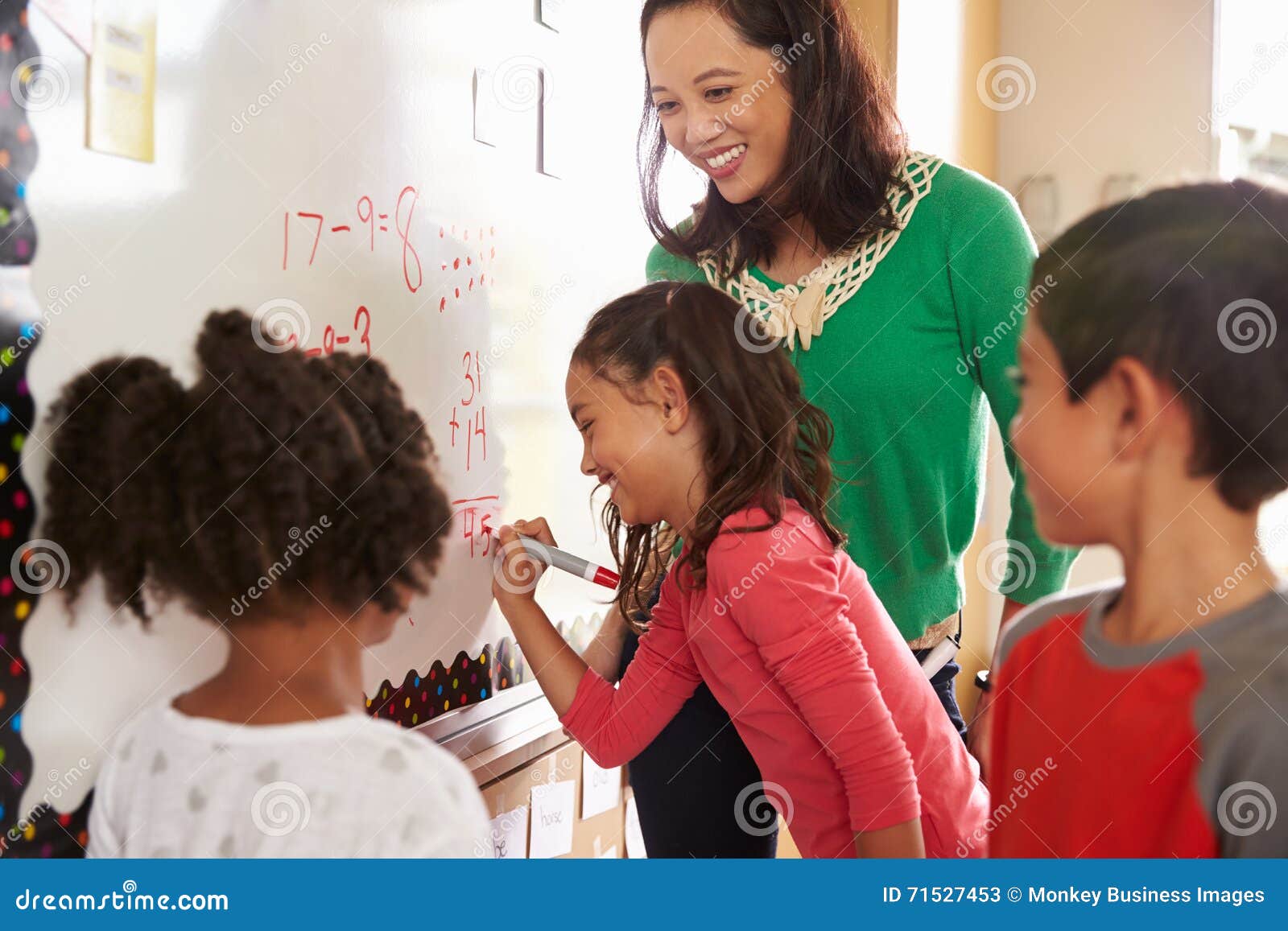 Pupil Writing on the Board at Elementary School Maths Class Stock Image ...