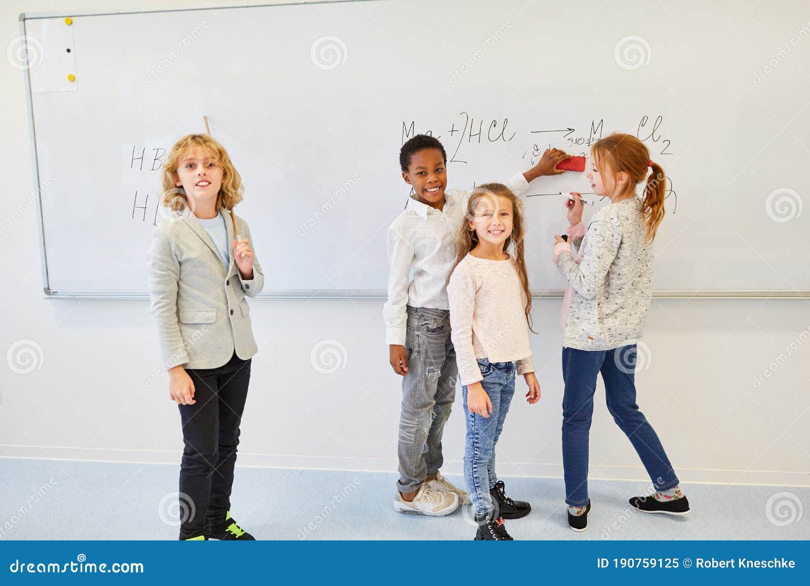 Pupils at a Blackboard in Math Class Stock Image - Image of together ...