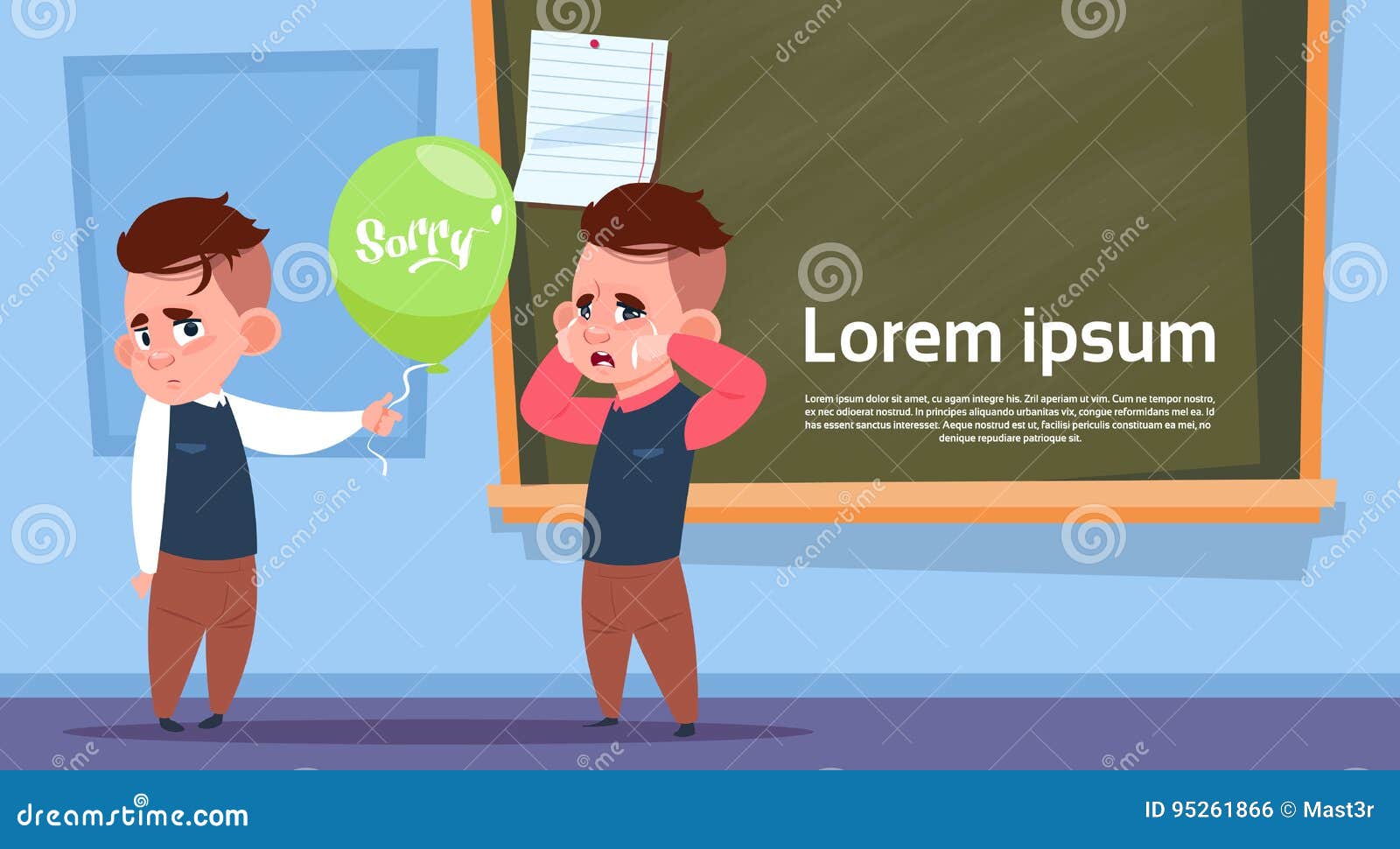 Pupils in Class Room, Two School Boys Asking Sorry Over Chalk Board ...