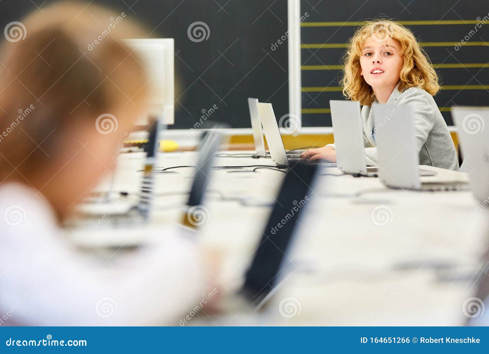 Pupils at the Computer in Elementary School Stock Photo - Image of girl ...