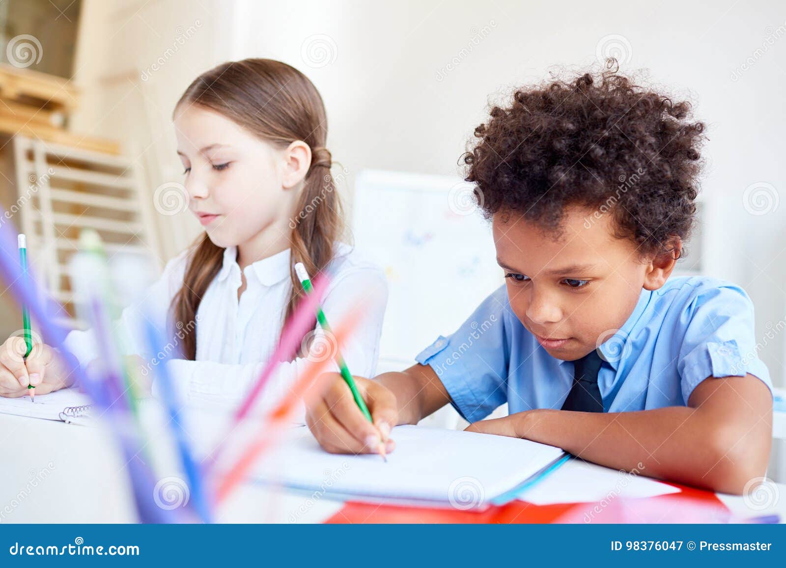 Pupils drawing stock image. Image of child, scholar, copybook - 98376047