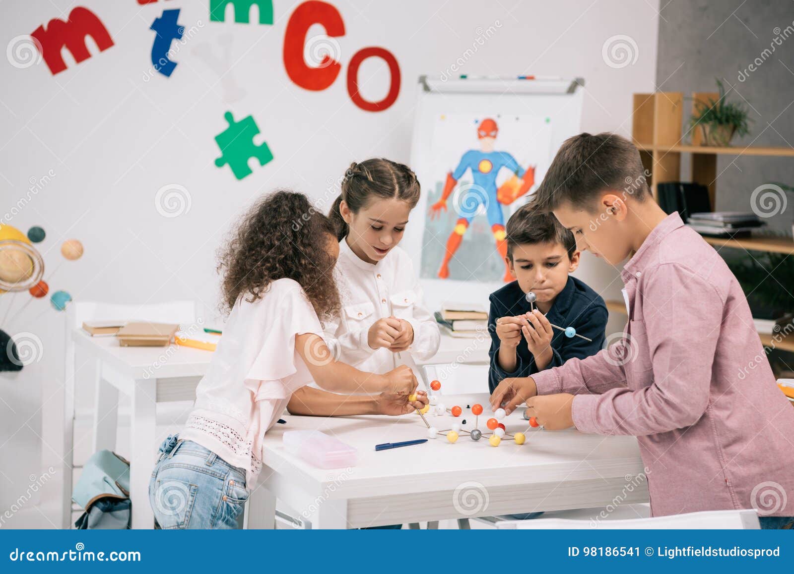 Pupils of Elementary School Working with Molecular Model at Chemistry ...