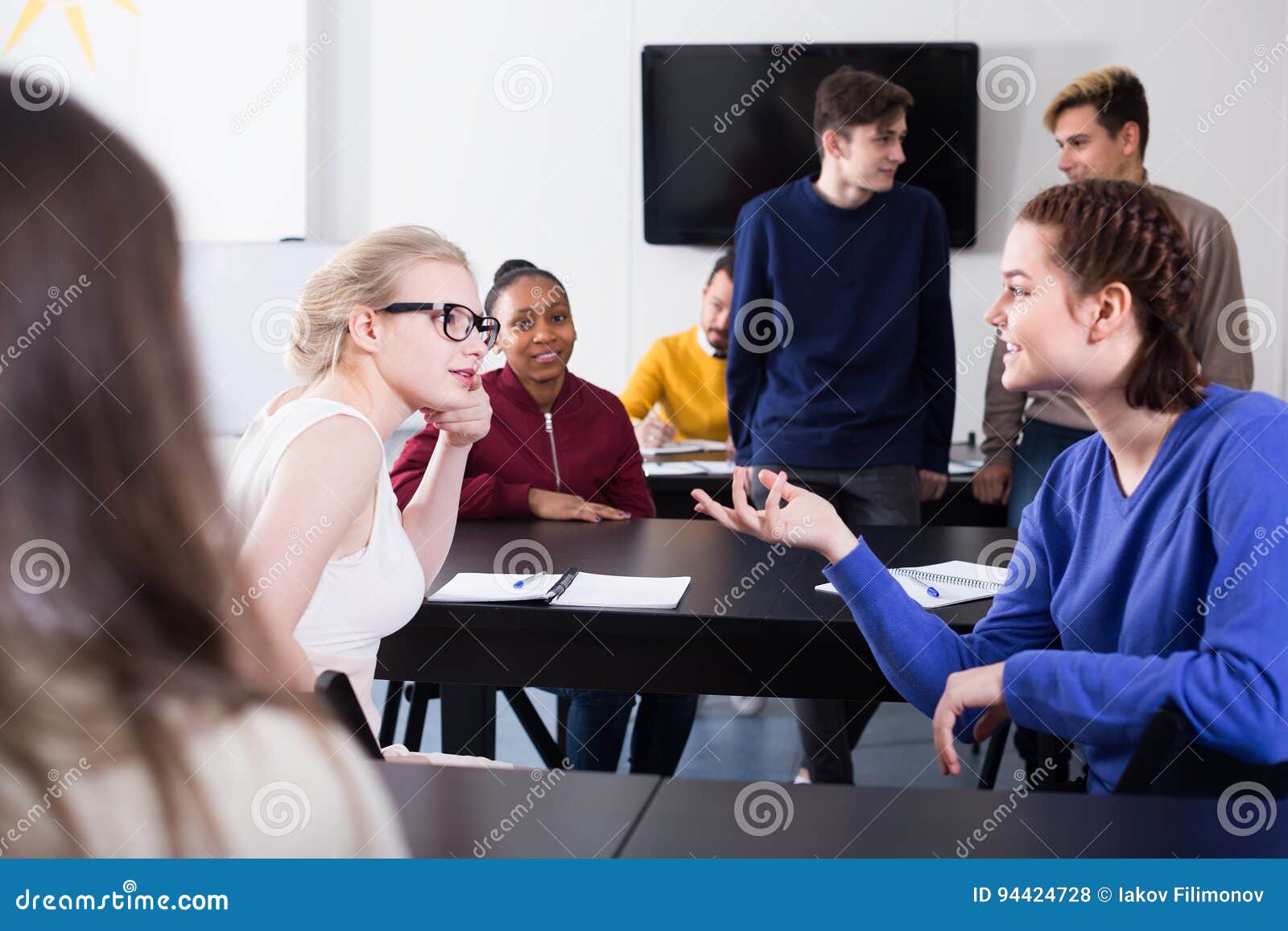 Pupils Having Conversation at Recess Stock Photo - Image of females ...