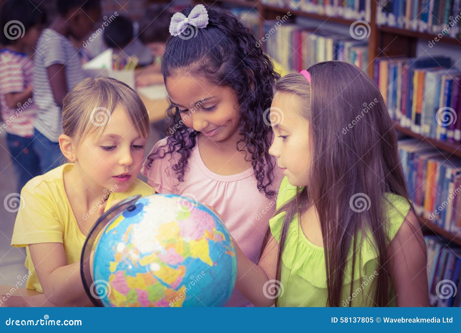 Pupils in Library with Globe Stock Image - Image of international ...