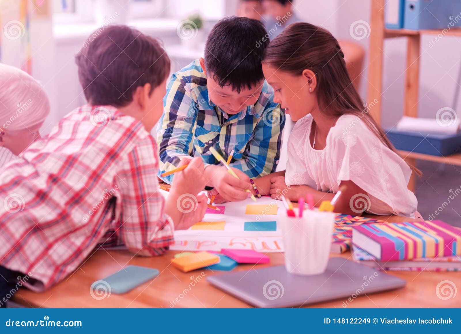 Pupils Making Their School Project in Group. Stock Image - Image of ...