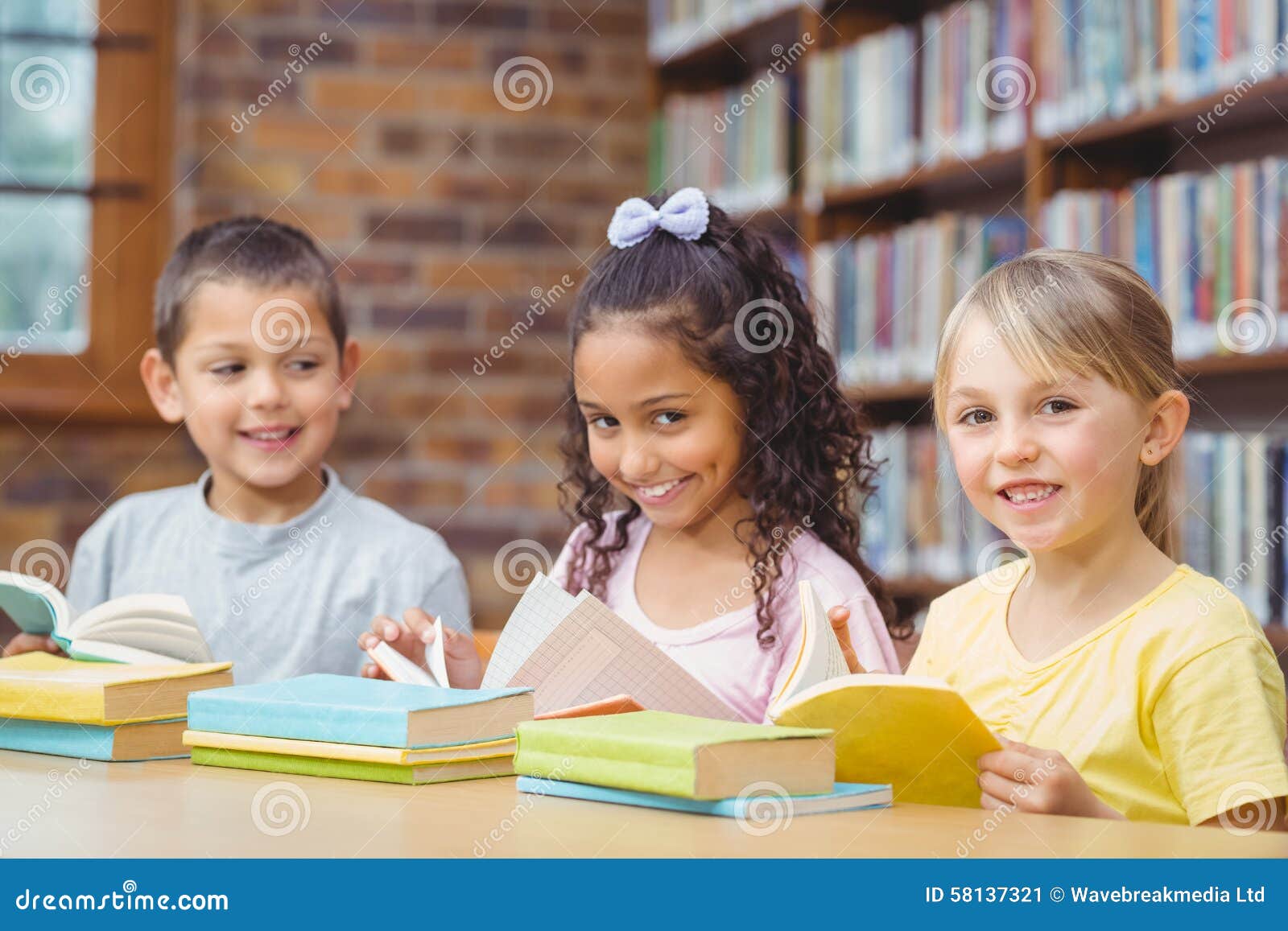 Pupils Reading Books in Library Stock Image - Image of class, happy ...