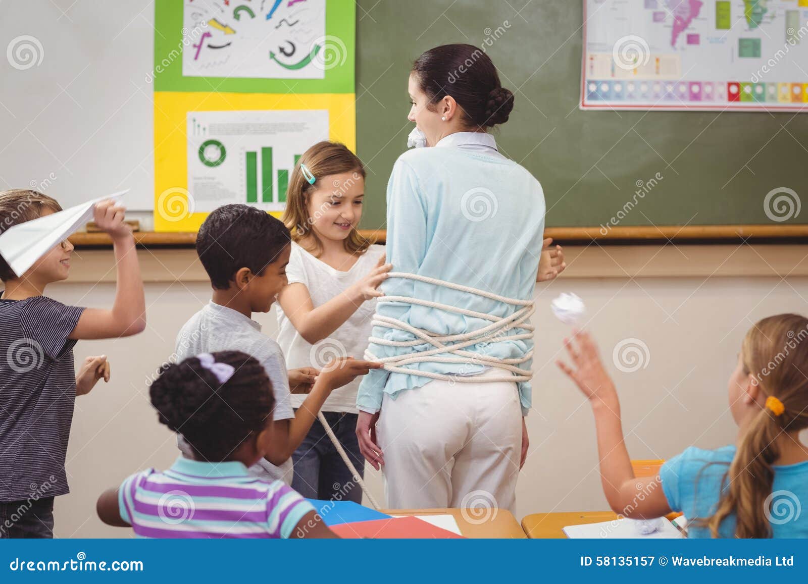 Pupils Running Wild in Classroom Stock Image - Image of black ...
