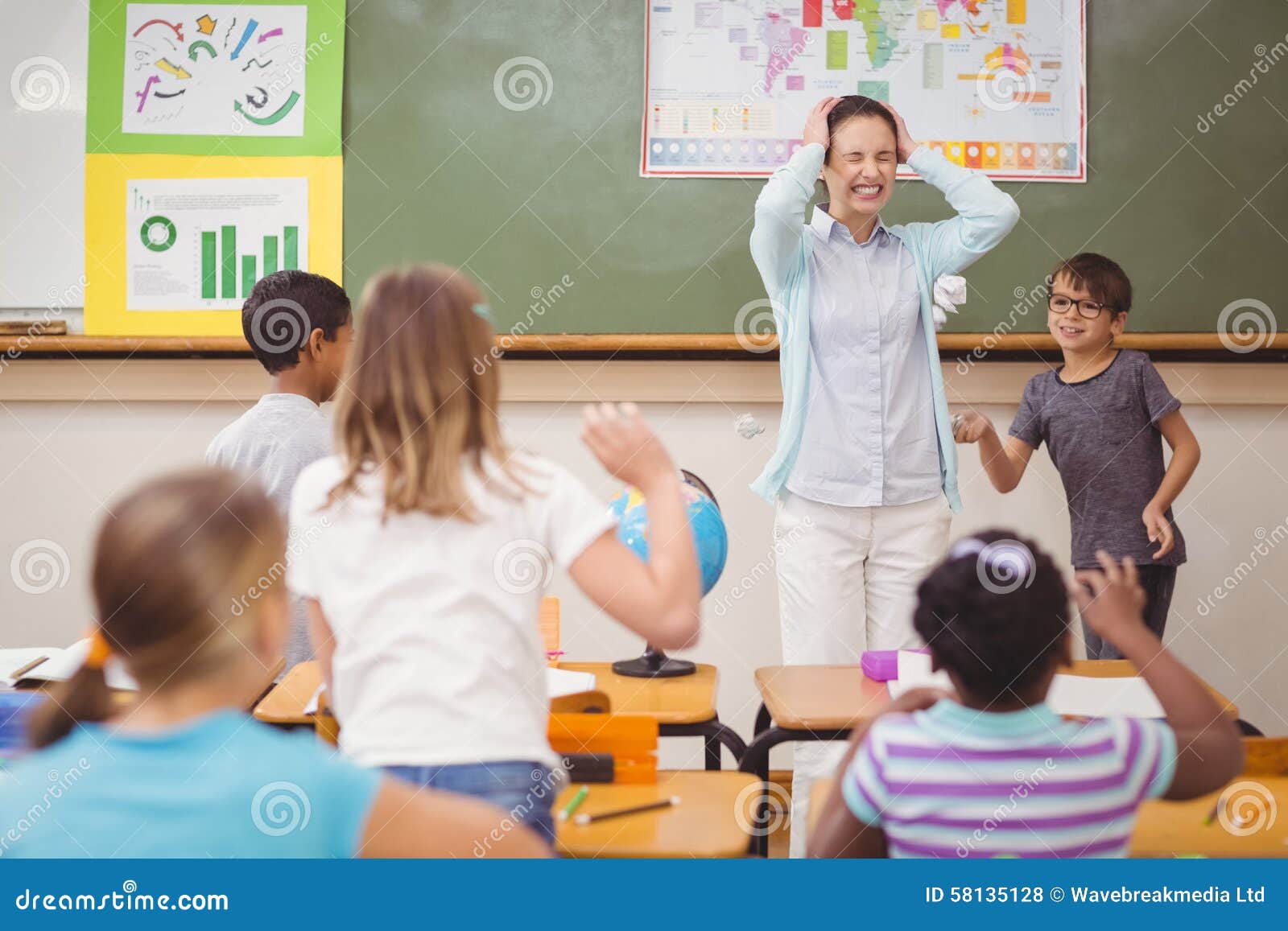 Pupils Running Wild in Classroom Stock Photo - Image of chair, black ...
