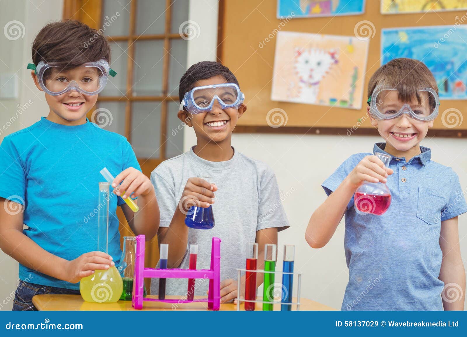 Pupils at Science Lesson in Classroom Stock Image - Image of portrait ...