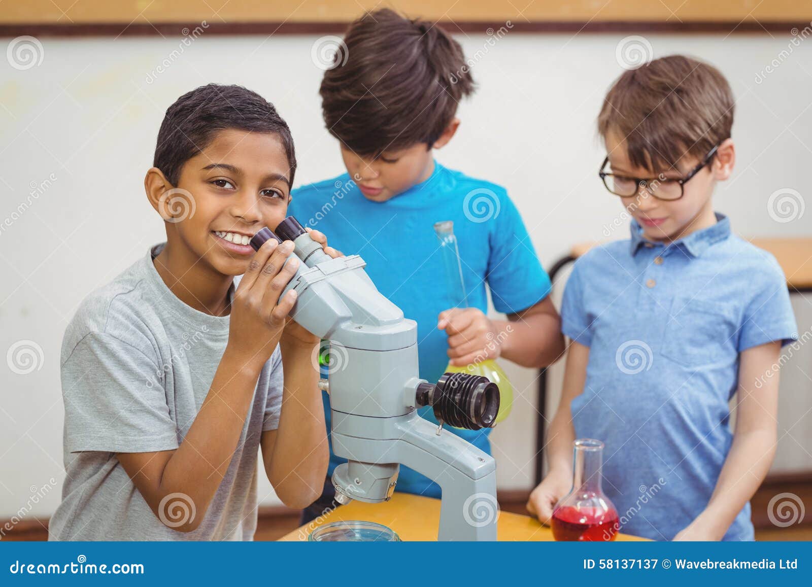 Pupils at Science Lesson in Classroom Stock Image - Image of experiment ...