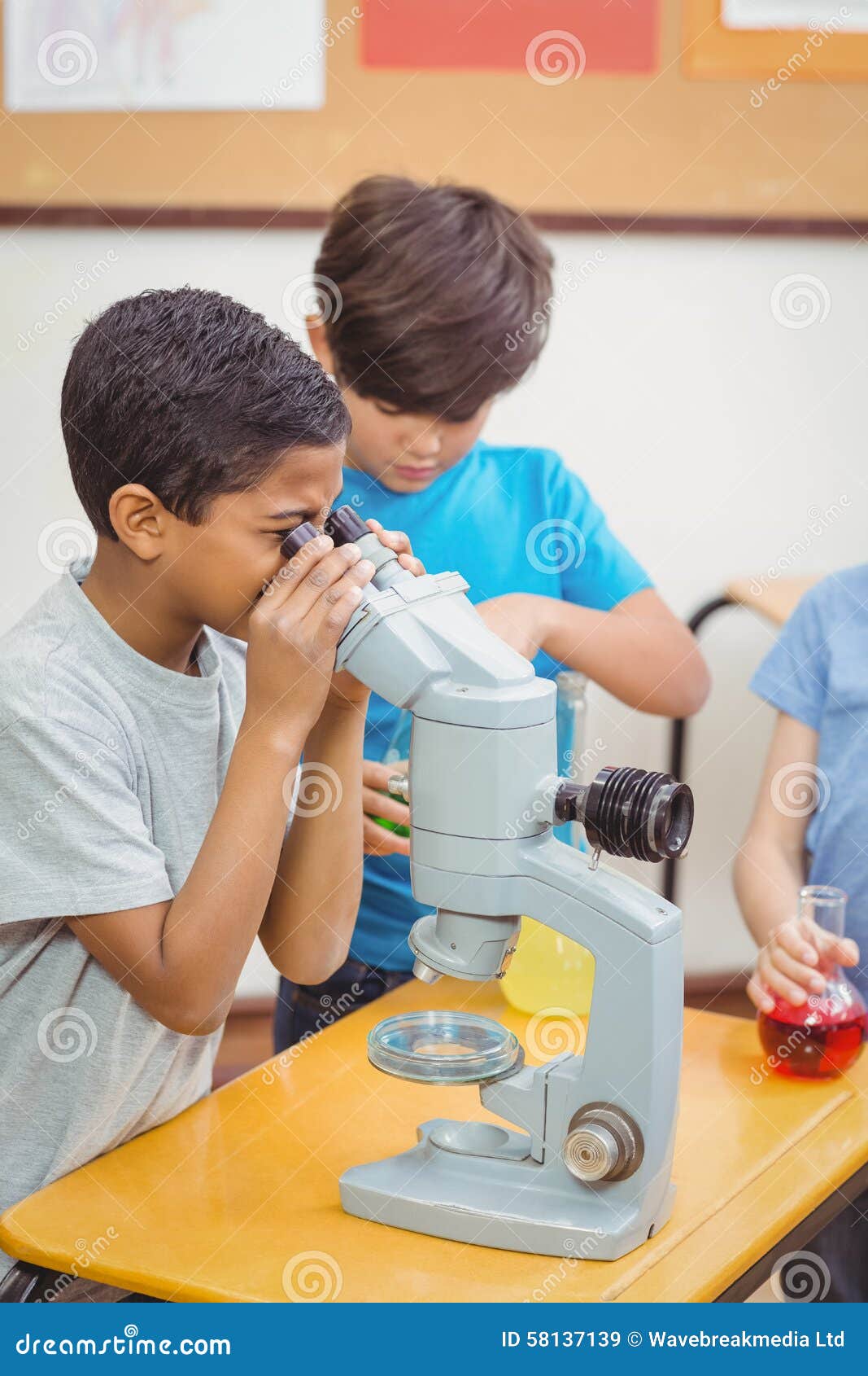 Pupils at Science Lesson in Classroom Stock Image - Image of looking ...