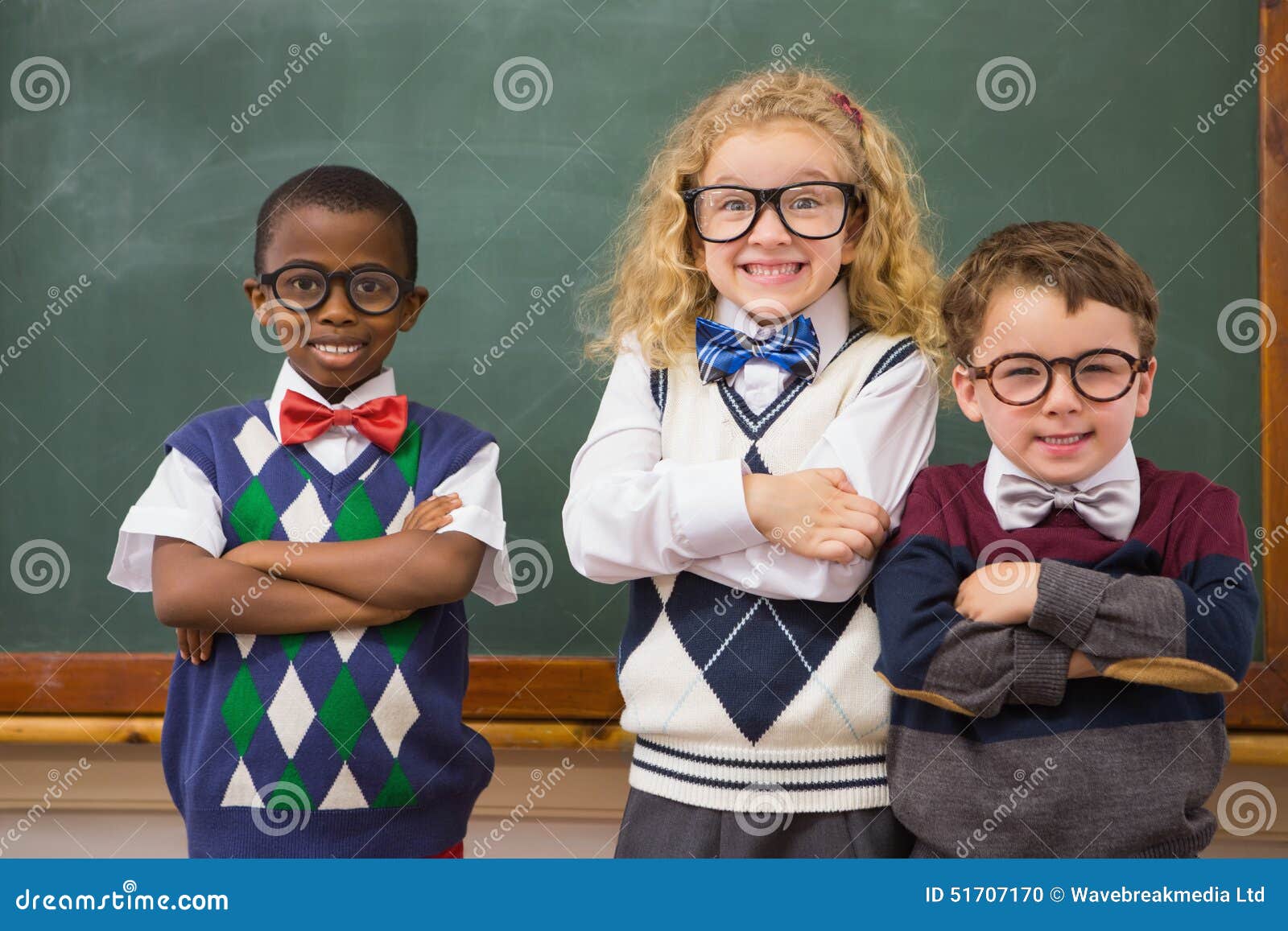 Pupils Smiling at Camera with Arms Crossed Stock Photo - Image of cute ...