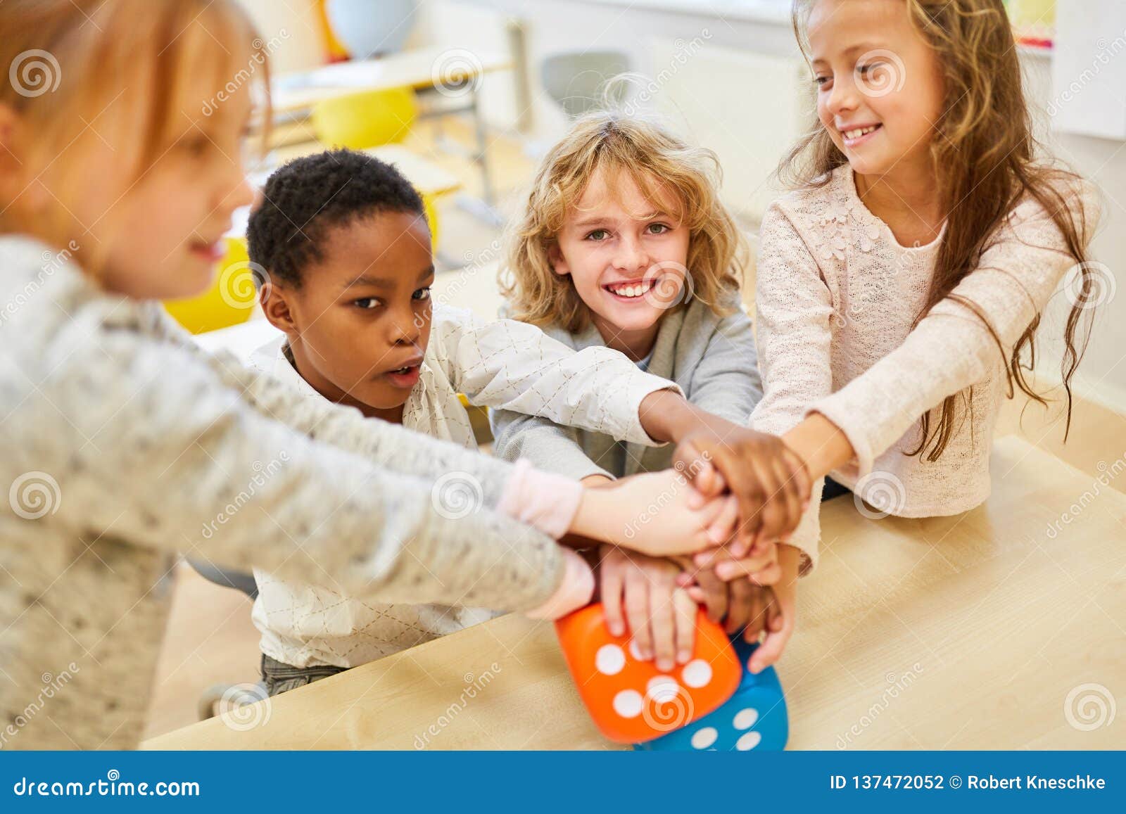 Pupils Stack Hands for Integration Stock Photo - Image of interracial ...
