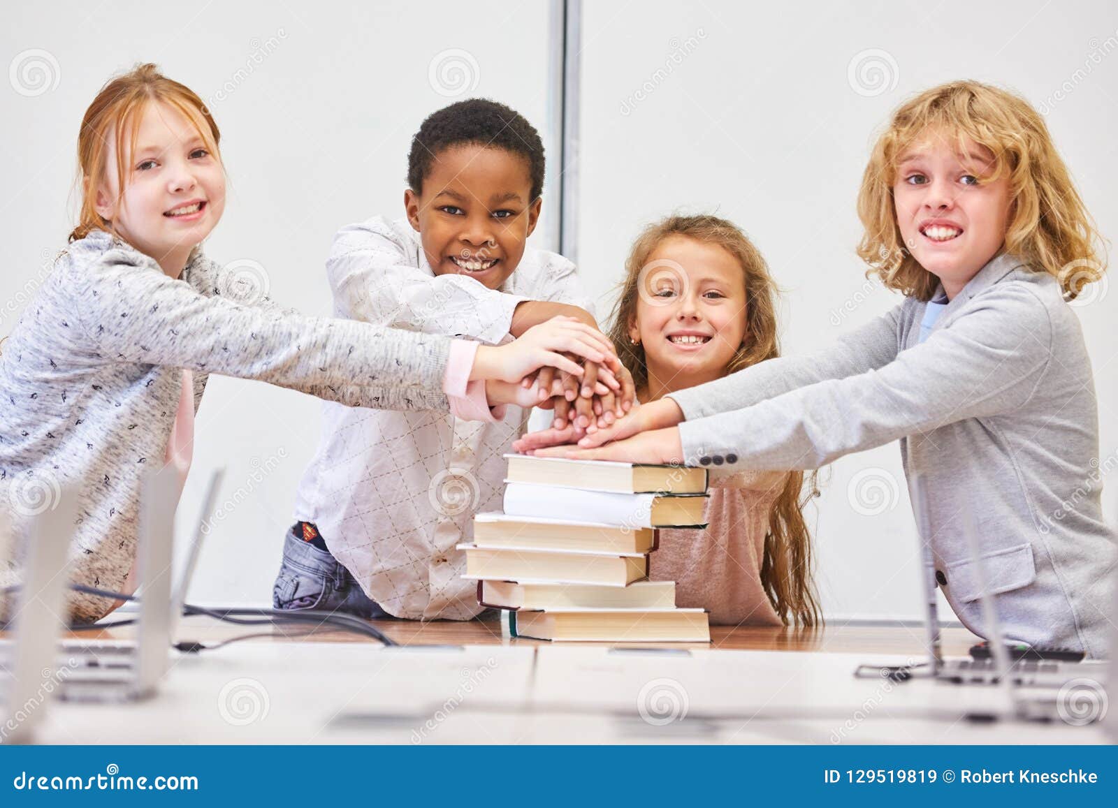 Pupils Stack Hands for Teamwork Stock Image - Image of pupil, primary ...