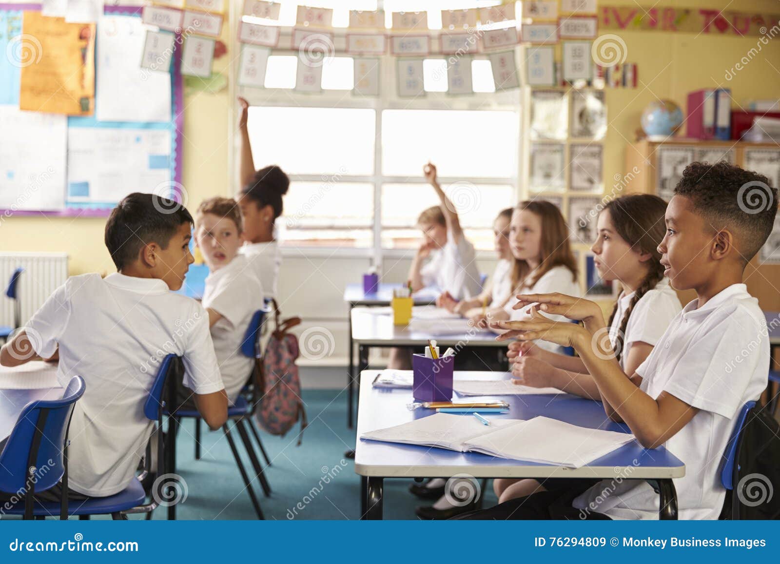 Pupils Turning Round in Lesson at Primary School, Side View Stock Image ...