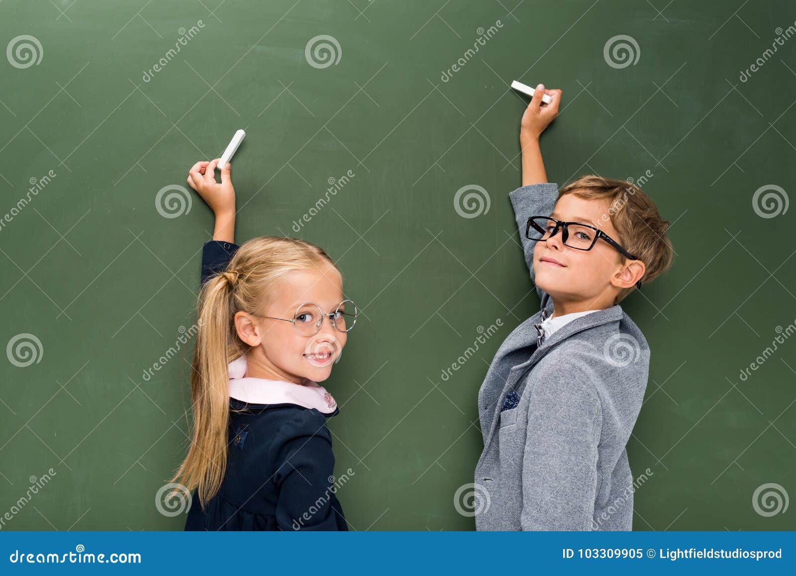 Pupils Writing on Chalkboard Stock Image - Image of classmates, pupils ...