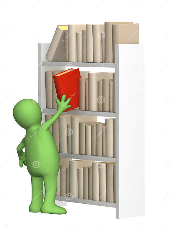 Puppet Getting from a Shelf the Book Stock Illustration - Illustration ...