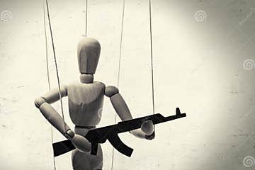 Puppet with gun b/w stock image. Image of authority, force - 72544577