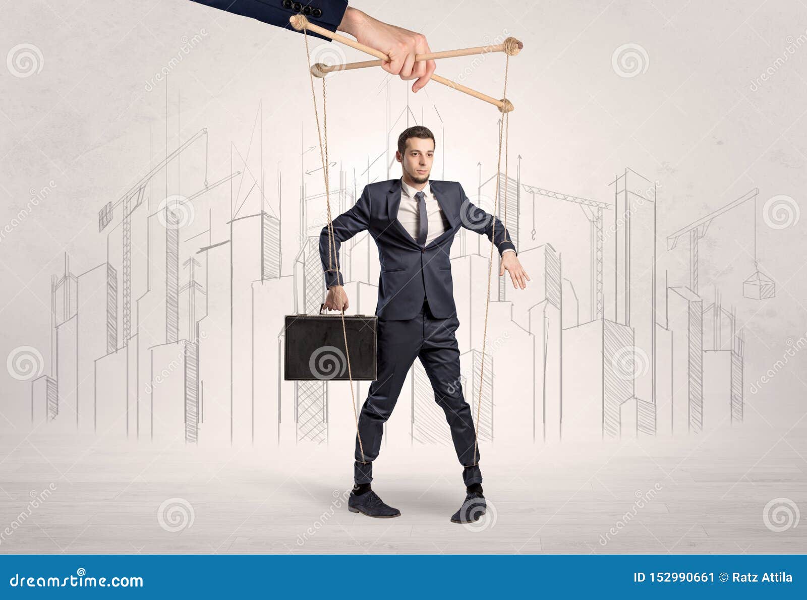 Puppet Man with Big City Concept Stock Image - Image of manager ...