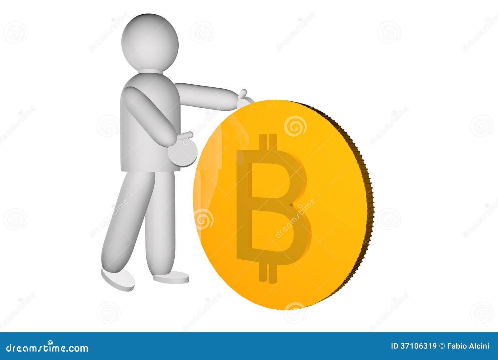 Puppet Pushing a Big Golden Bitcoin Stock Illustration - Illustration ...