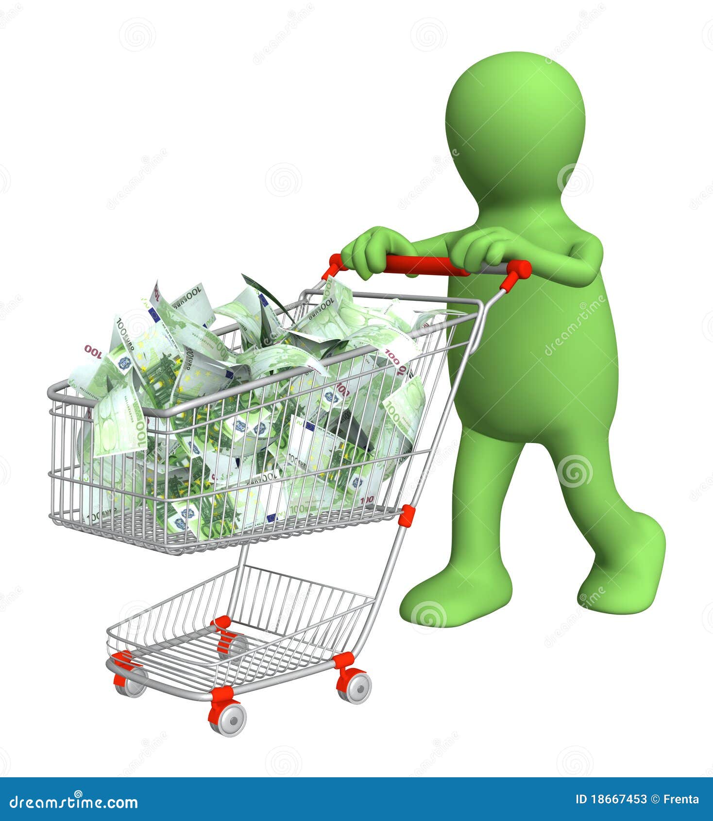 Puppet with Shopping Cart and Euro Stock Illustration - Illustration of ...