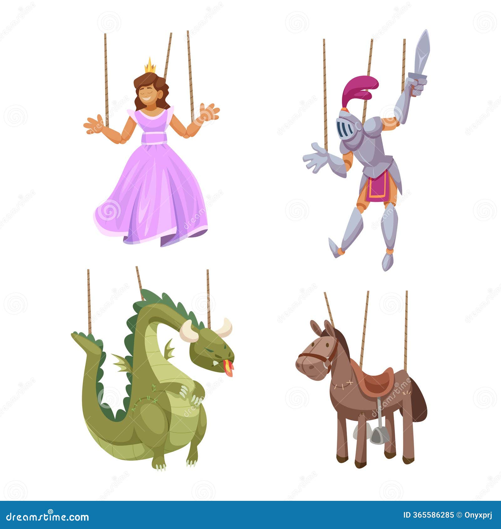 Puppet Strings. Wooden Dummy Theatrical Puppet In Action Poses Exact ...