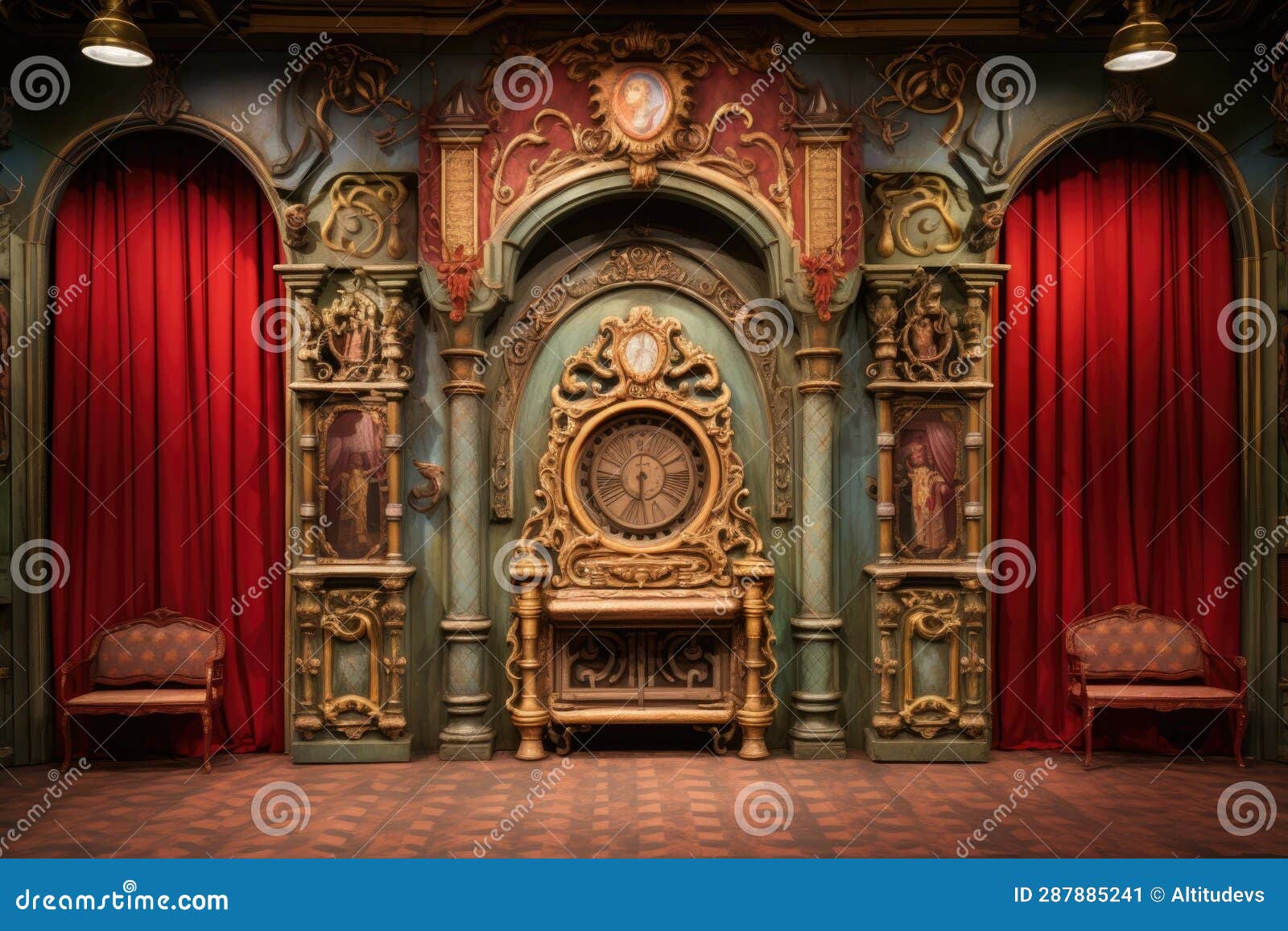 Puppet Theater Stage with Ornate Decorations Stock Image - Image of ...