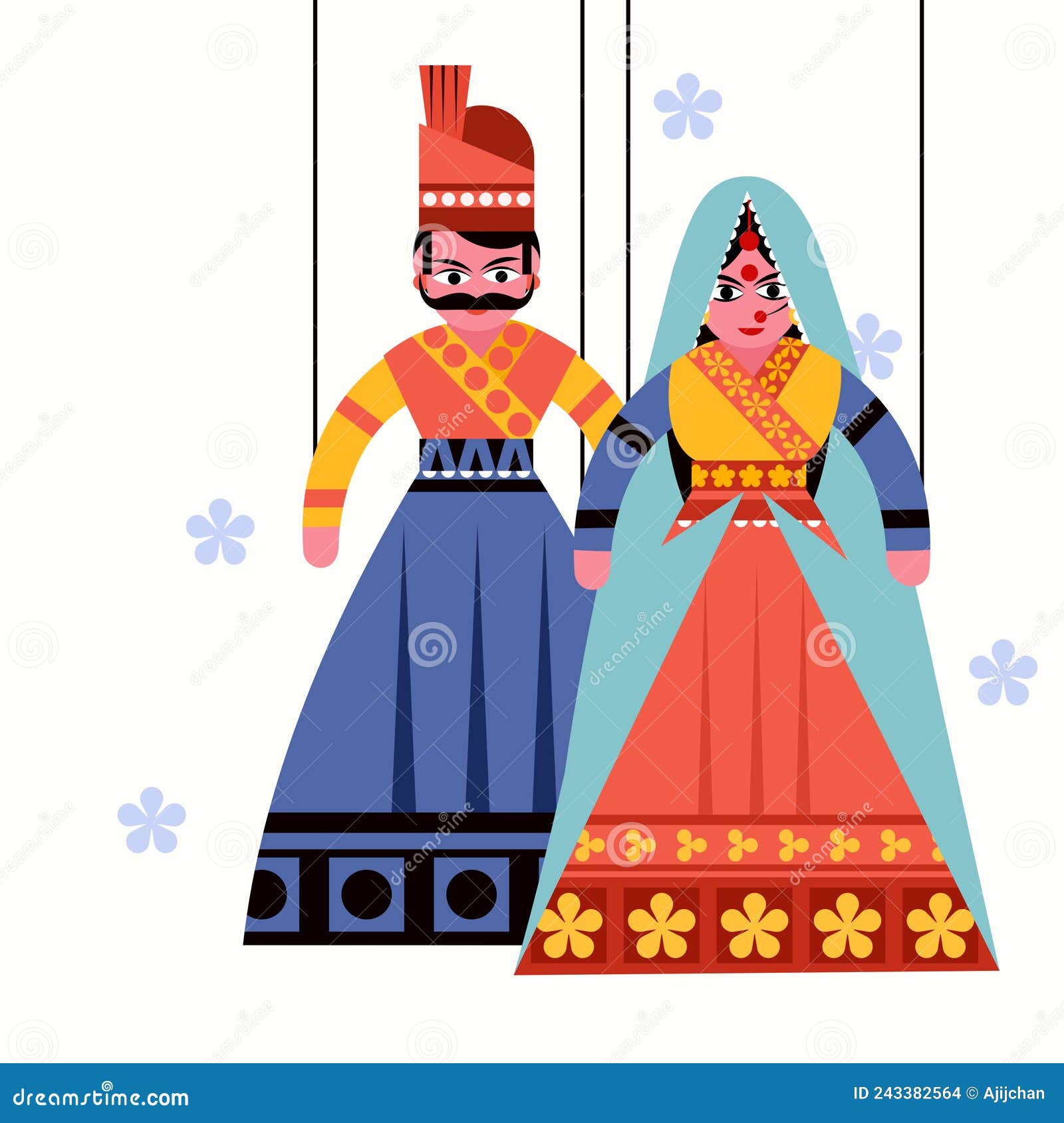 Indian Hanging Puppets King And Queen Vector Illustration ...