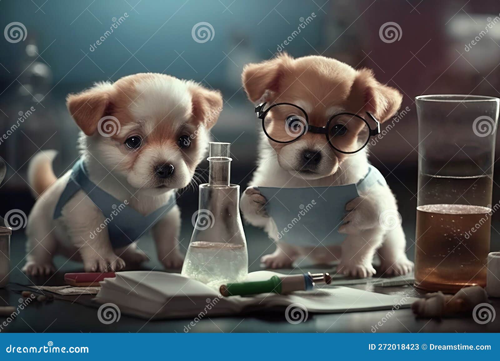 Puppies Dressed As Scientists Doing Experiment in a Lab, Created with ...