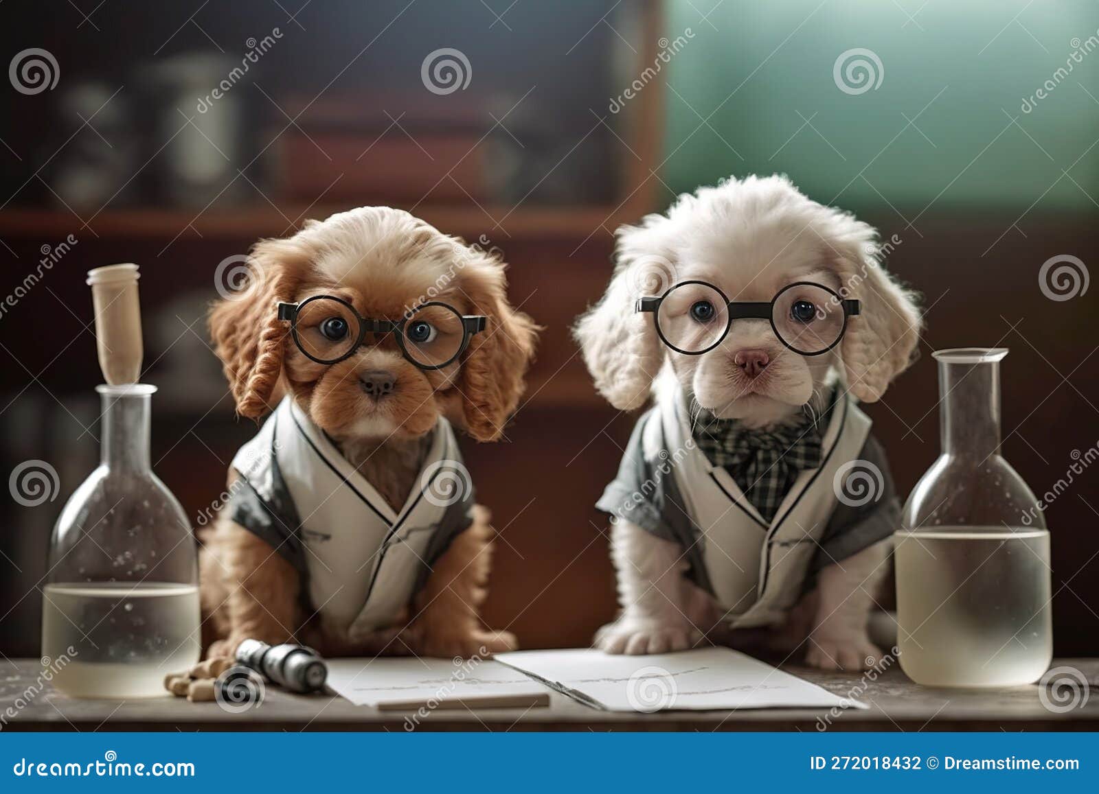 Puppies Dressed As Scientists Doing Experiment in a Lab, Created with ...