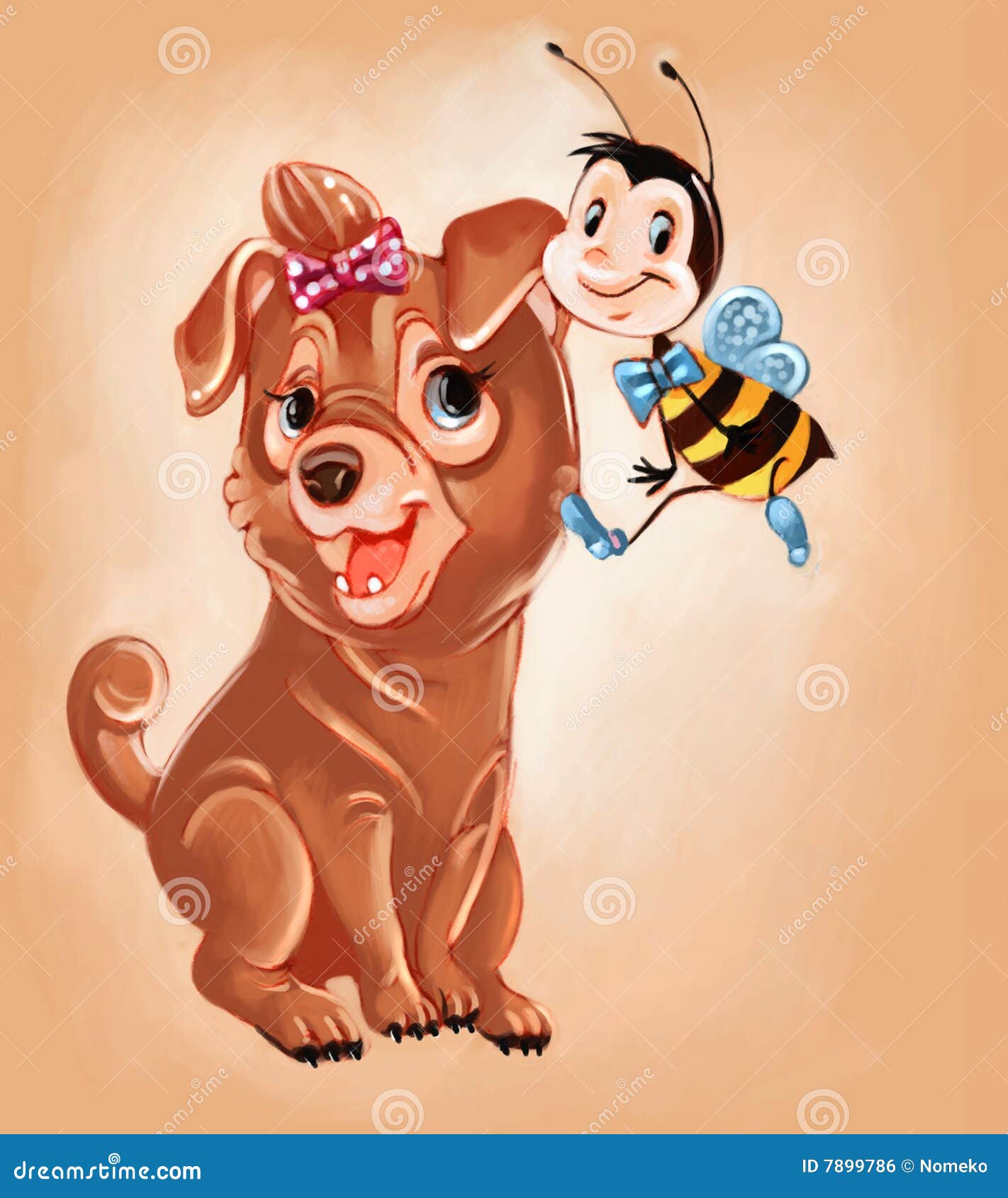 Puppy and bee stock illustration. Illustration of smile - 7899786