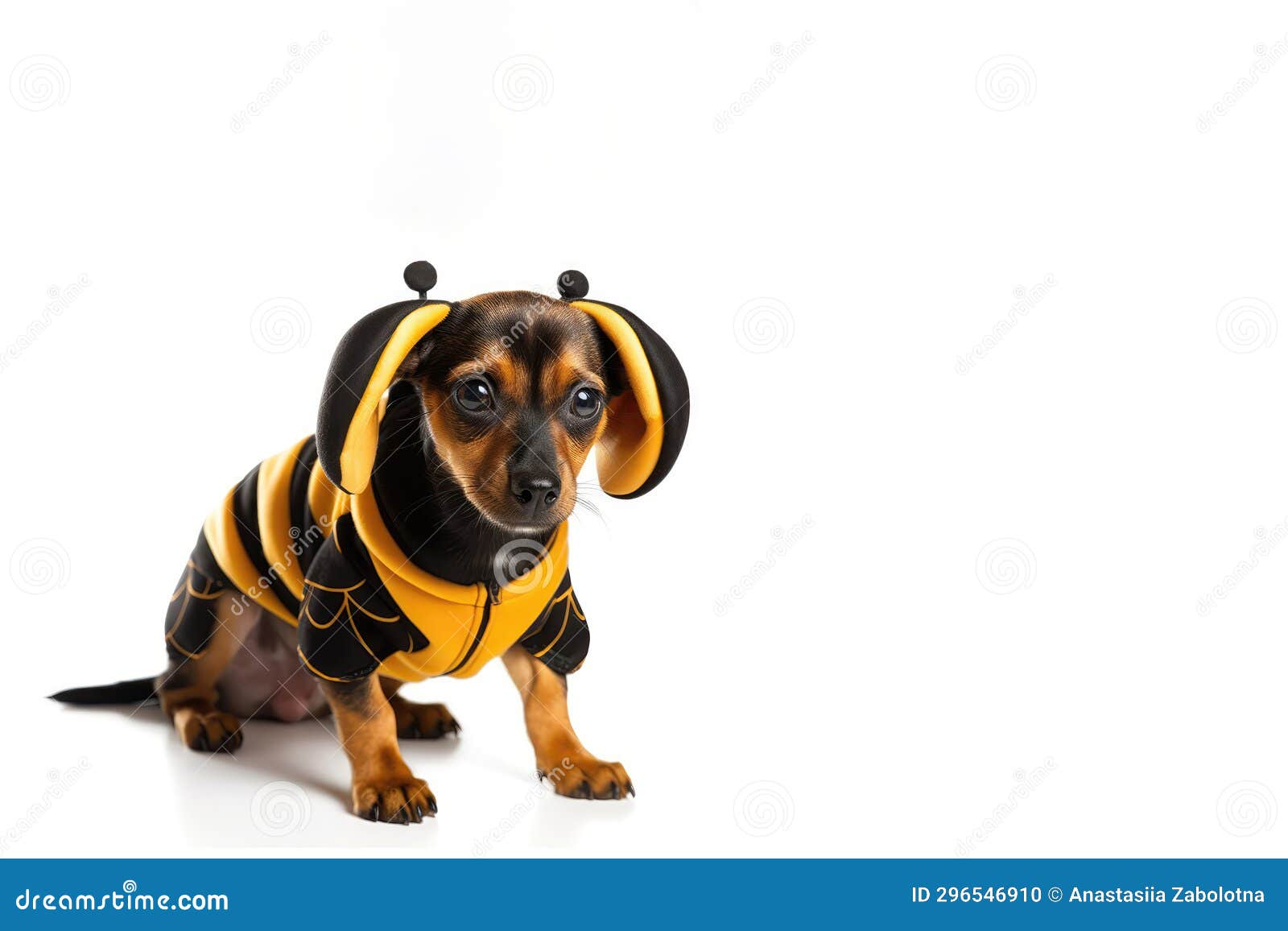 Puppy in Bee Costume on White Background. Empty Space. Generative AI ...