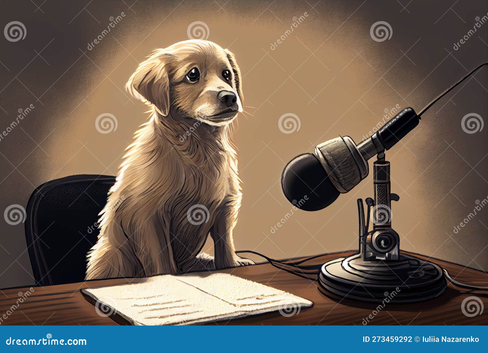 Puppy Behind the Microphone. AI Generated Stock Illustration ...