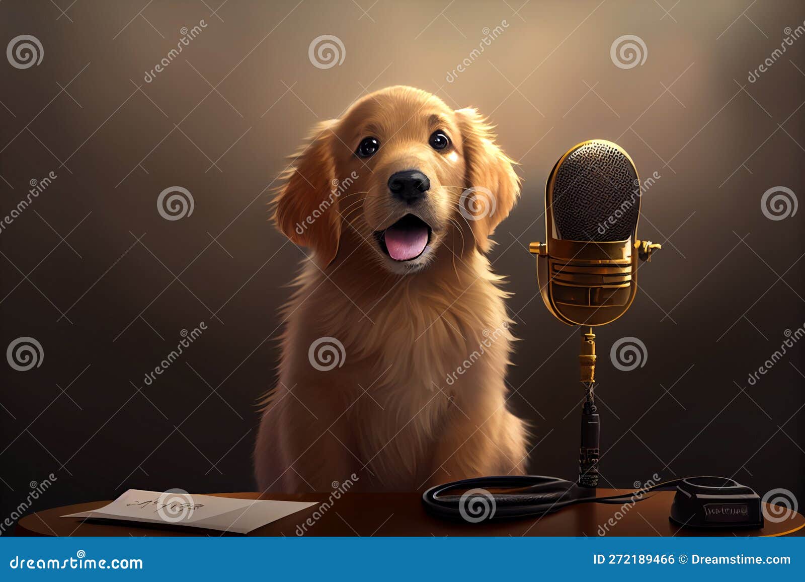 Puppy Behind the Microphone. AI Generated Stock Illustration ...