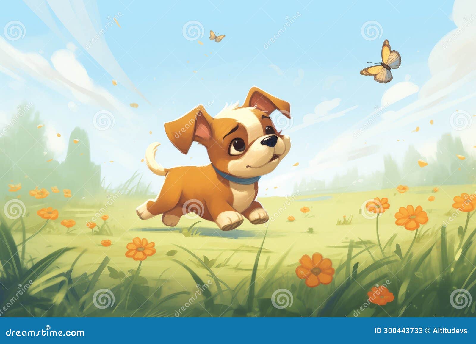 Puppy Chasing Butterflies in a Meadow Stock Image - Image of grassland ...