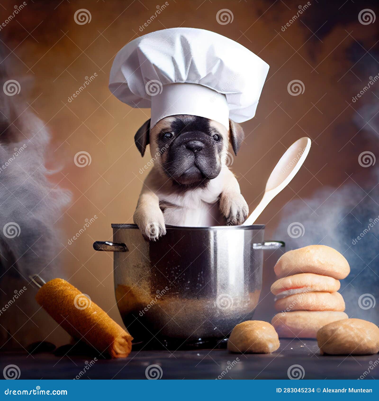 Puppy in a Chefs Hat is Cooking. Stock Illustration - Illustration of ...