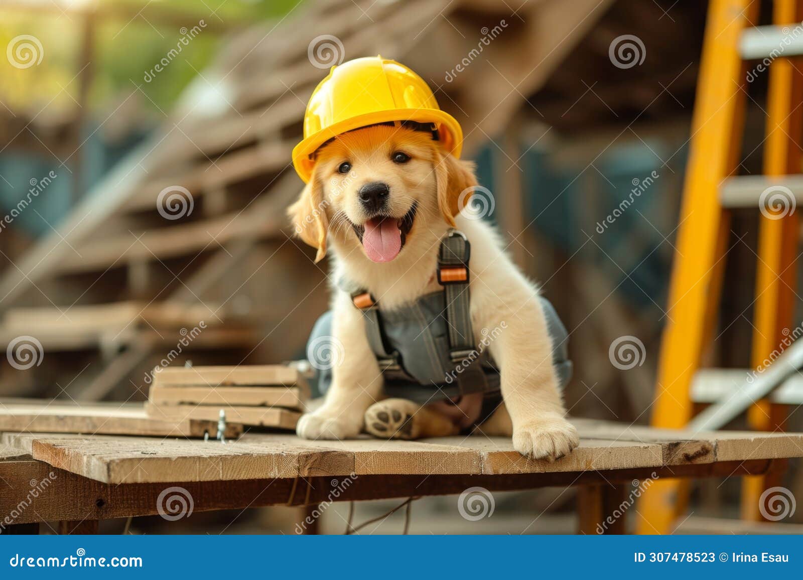 Puppy in Construction Helmet at a Building Site Stock Image - Image of ...