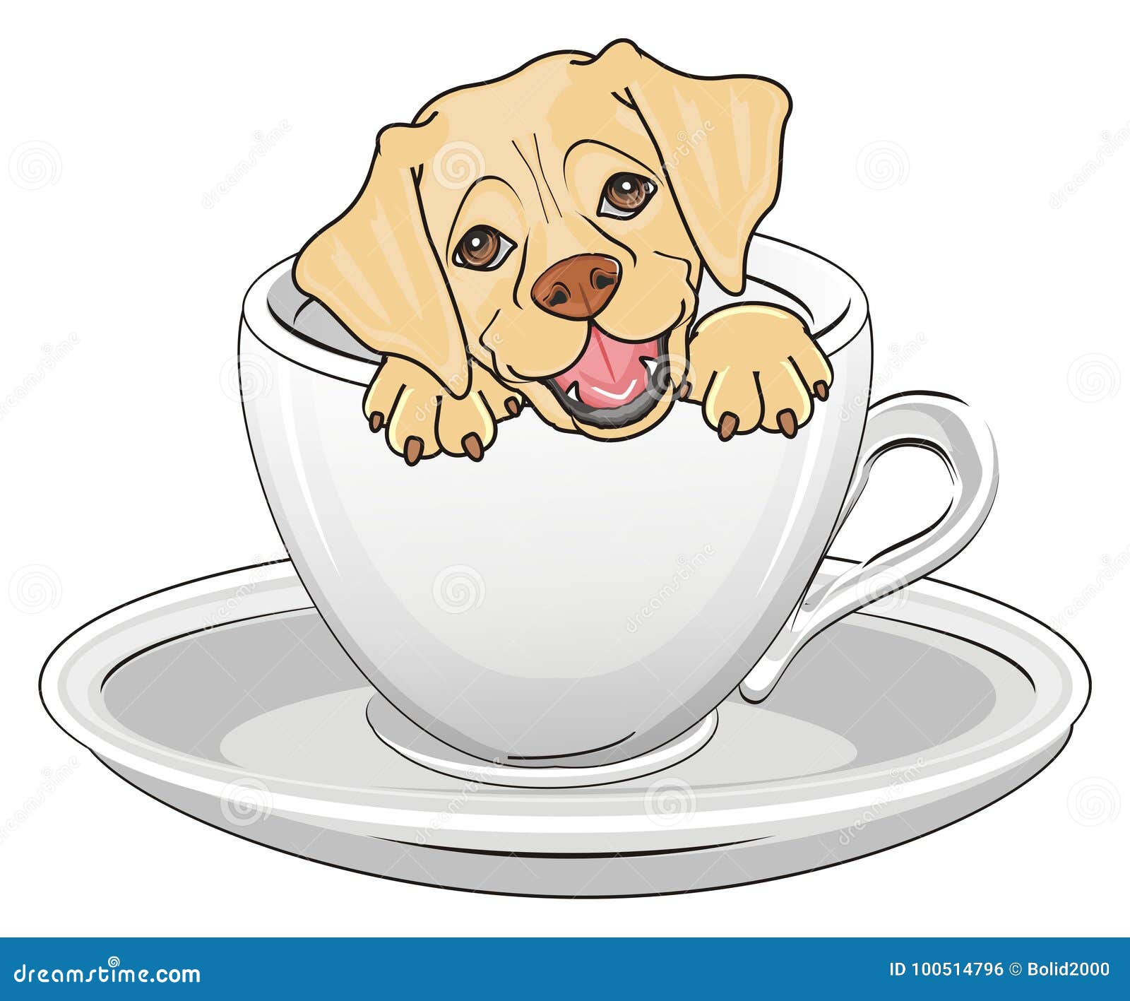 Puppy on the cup stock illustration. Illustration of friend - 100514796