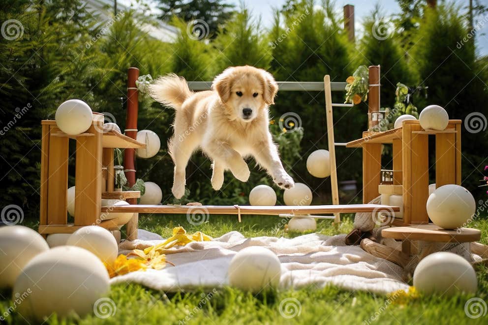 Puppy Obstacle Course Set Up in Backyard Stock Image - Image of agility ...