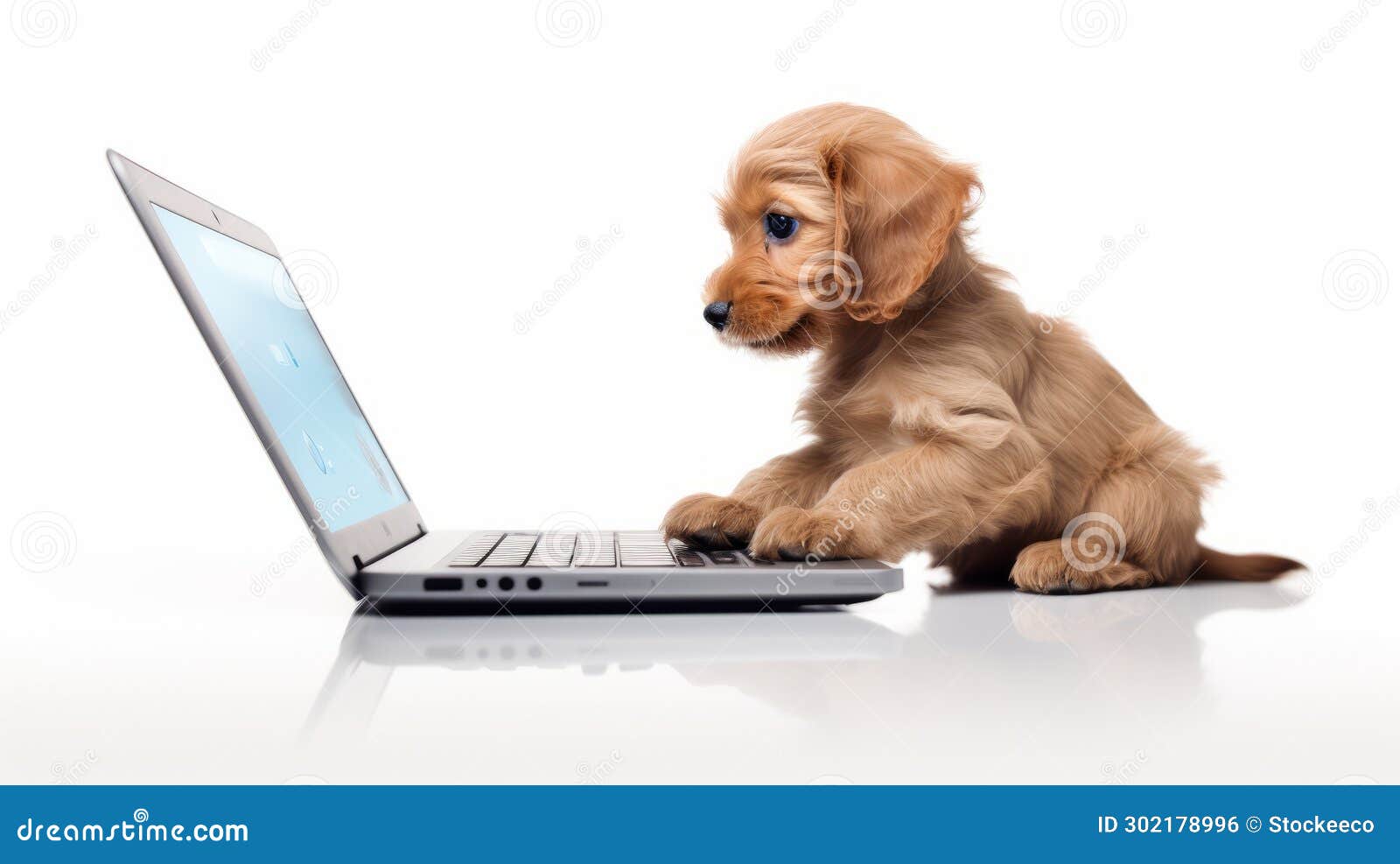 Adorable Puppy in Webcore Style Trying To Use a Computer Stock ...