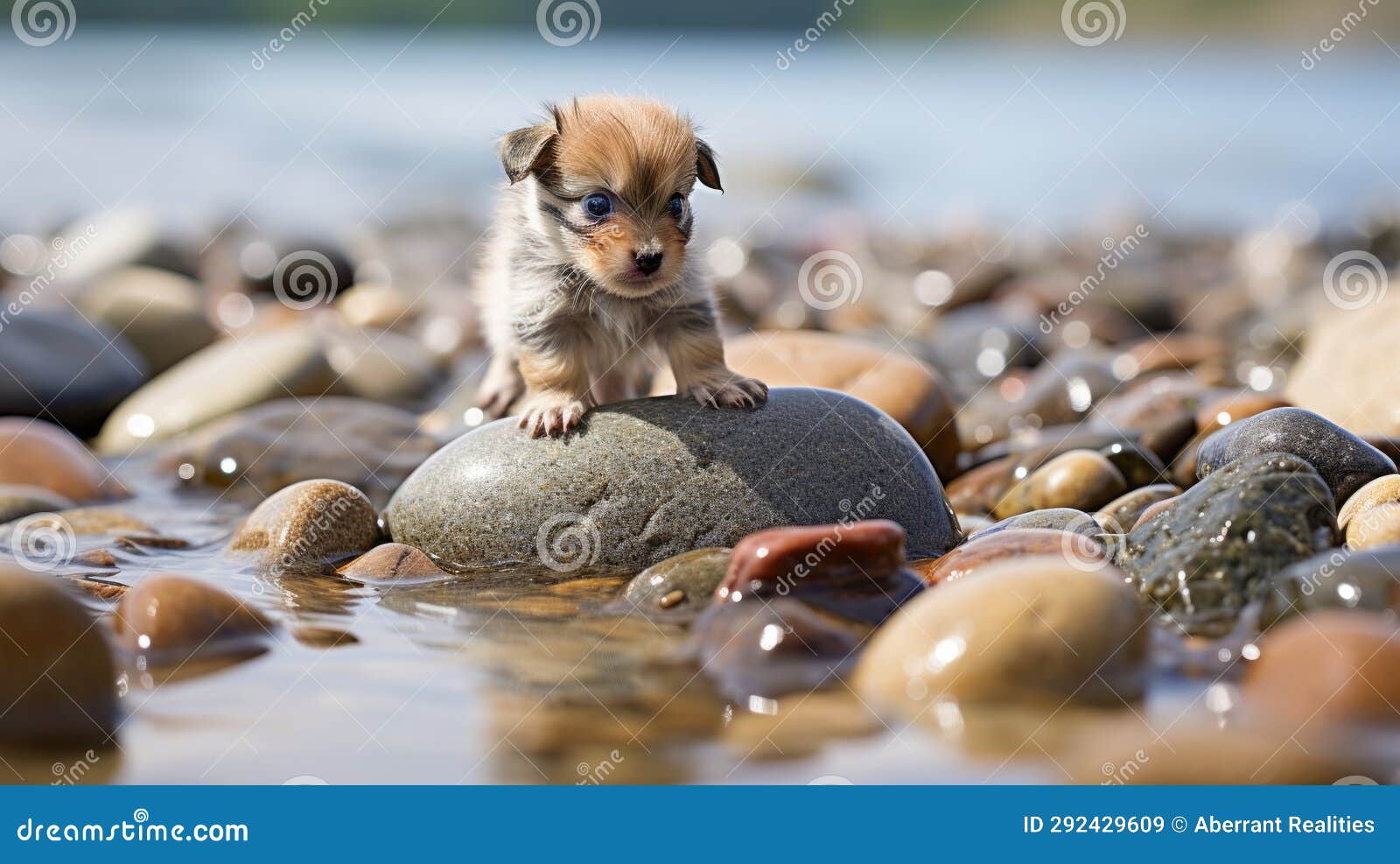 A Puppy Standing on a Rock in the Water Stock Illustration ...