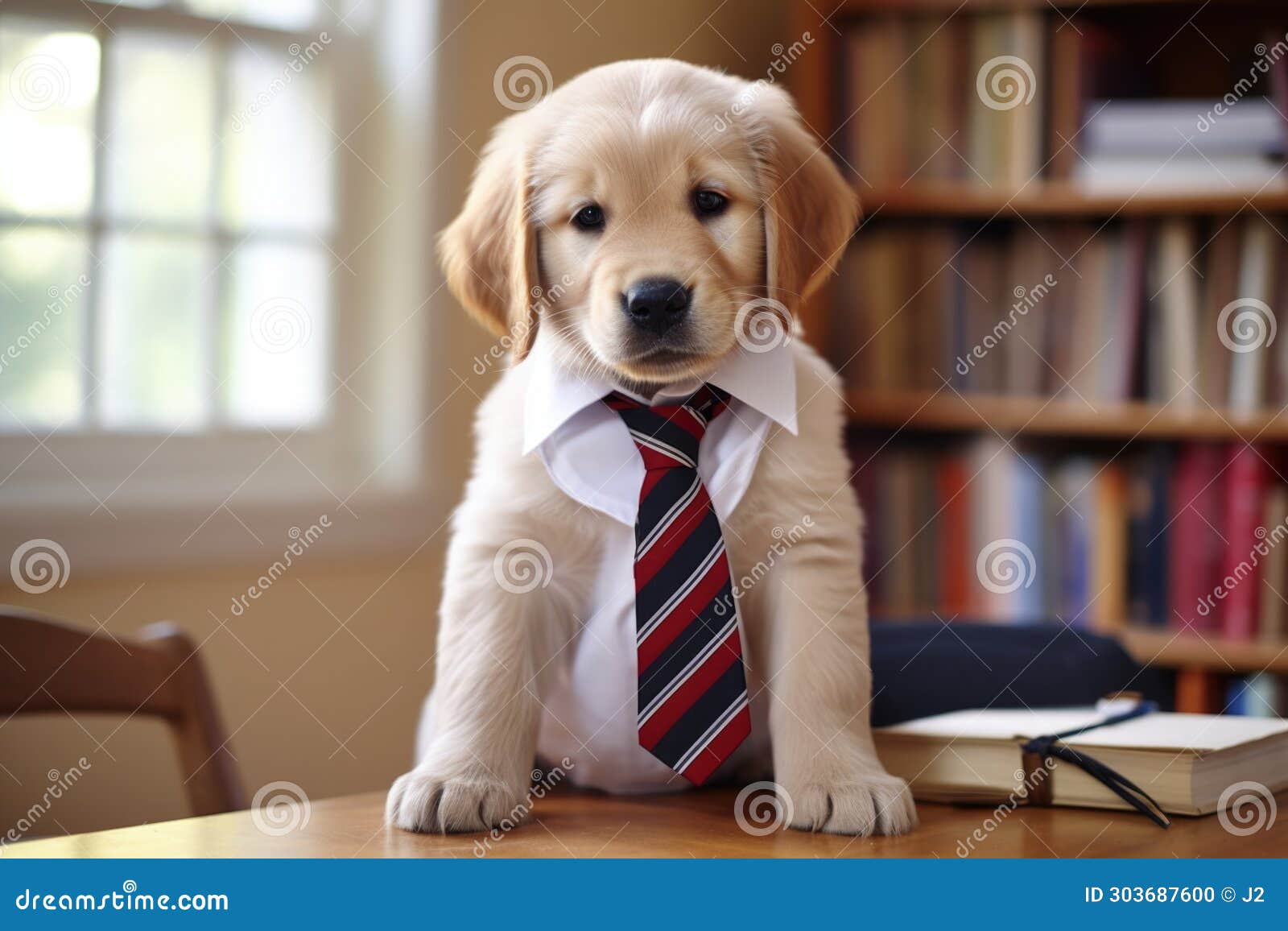 A Puppy is a Student or Teacher in a Shirt and Tie in Classroom. Stock ...